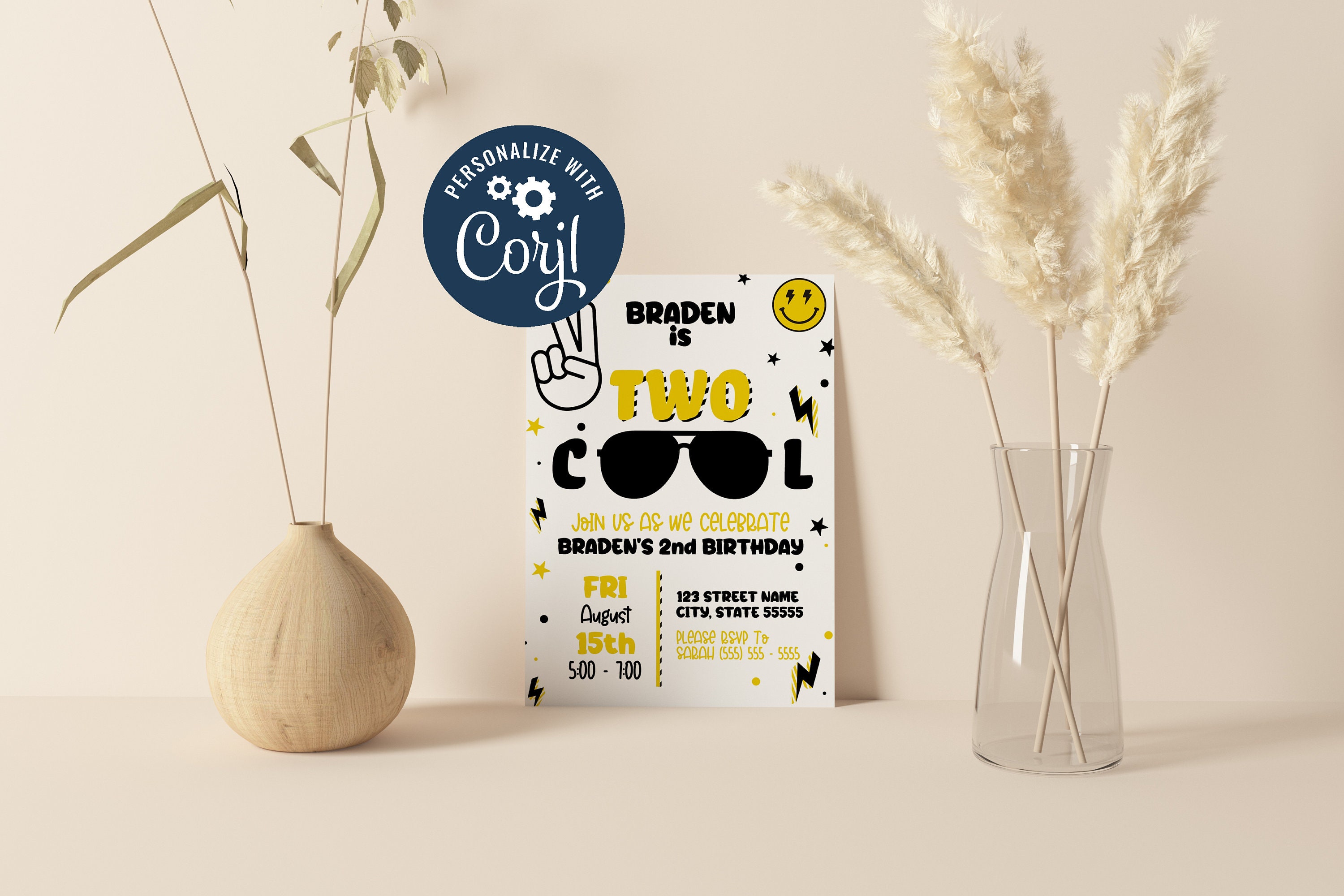 Editable Two Cool Invitation, Digital Template INSTANT DOWNLOAD Boy Two ...