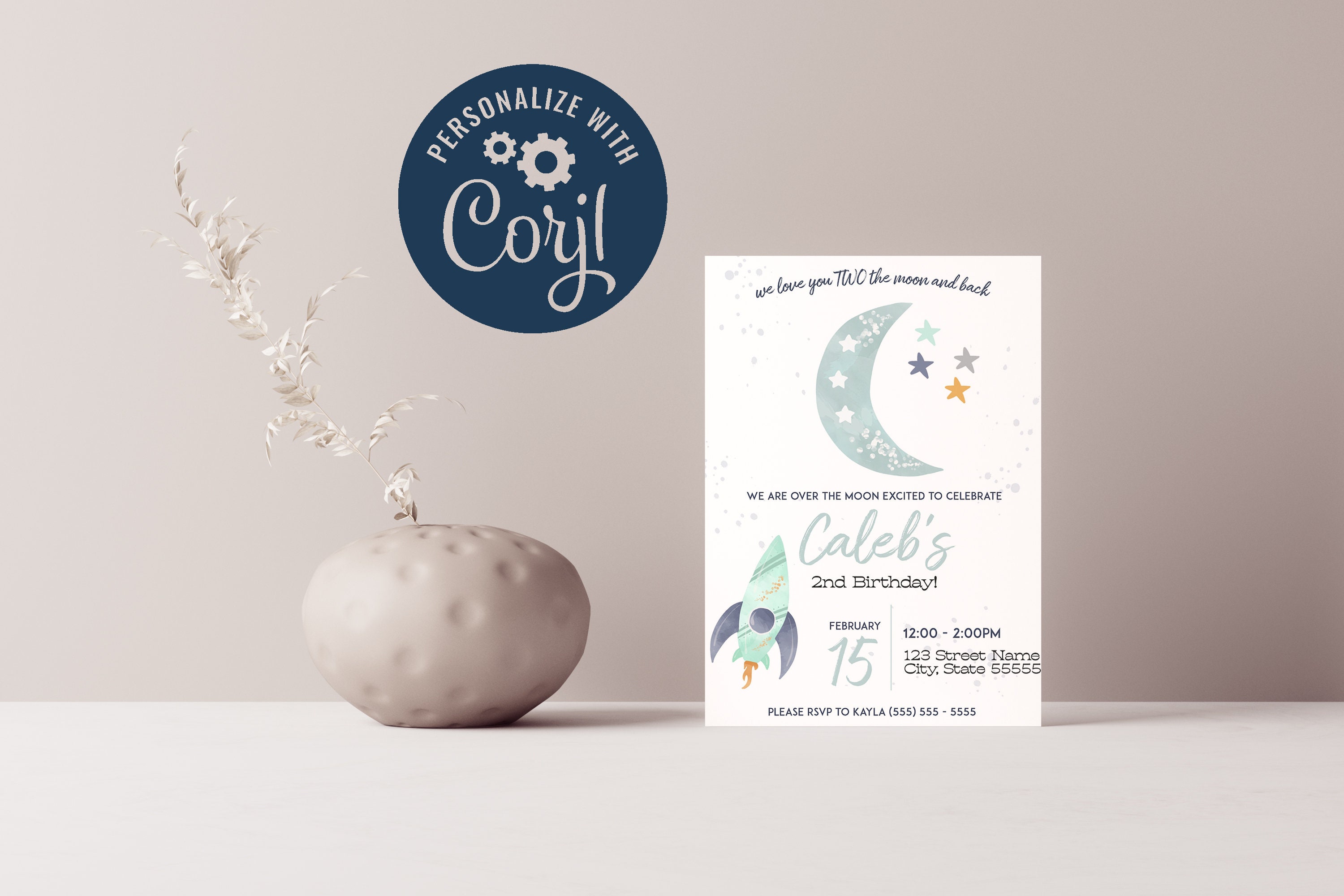 Editable Two the Moon and Back Birthday Invitation Digital Template ...