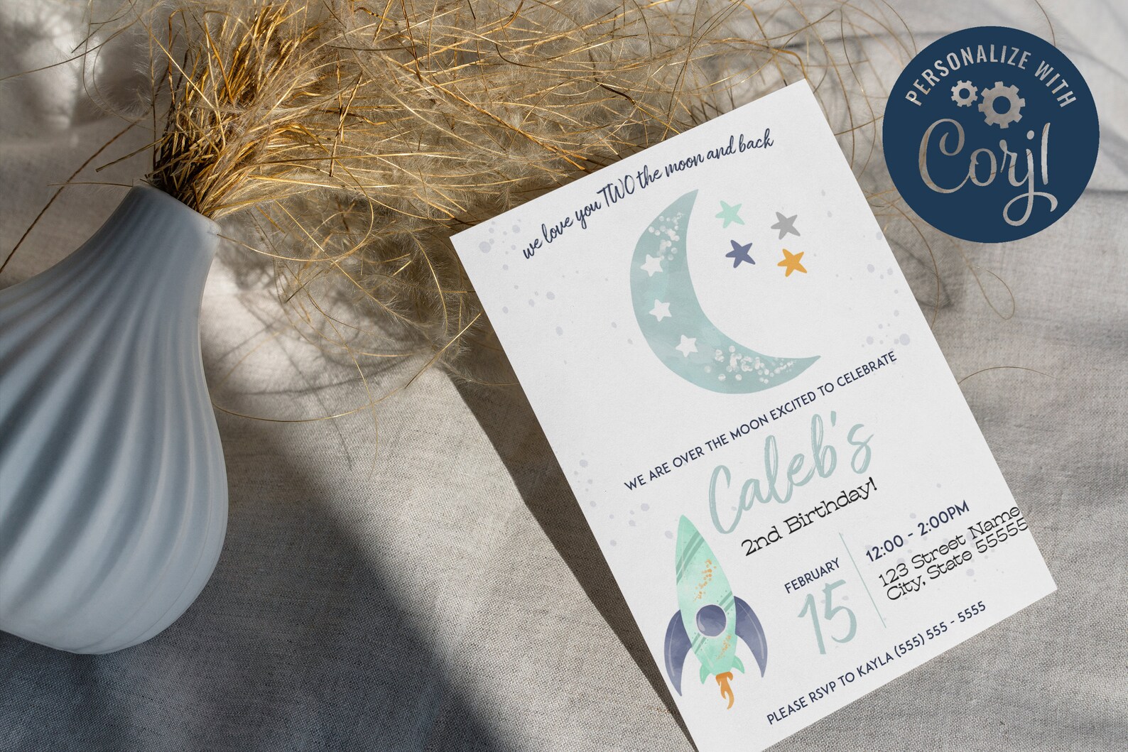 Editable Two the Moon and Back Birthday Invitation Digital Template ...