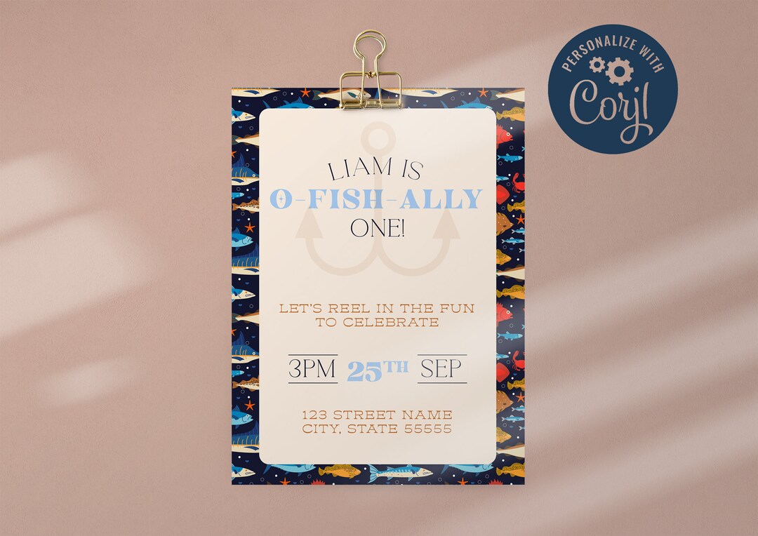 Editable O-fish-ally One Birthday Invitation, Digital Template INSTANT ...
