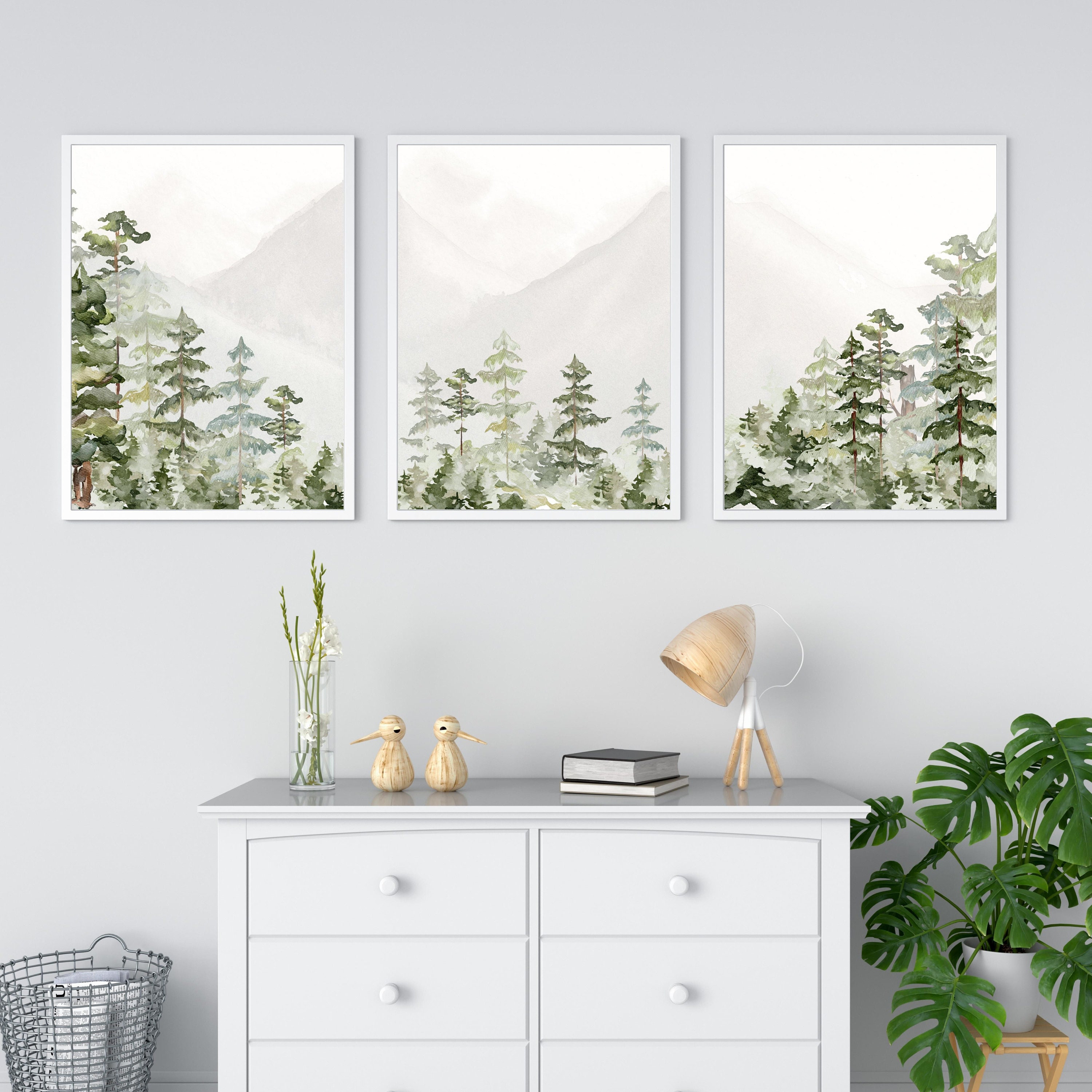 3 Piece Forest Wall Art Print Forest Art Set of 3 Boho - Etsy