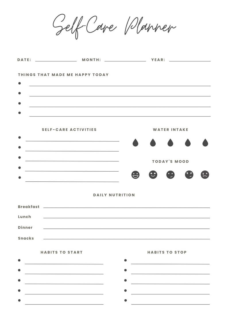 Self-care Planner | Digital & Printable Wellness Journal PDF | Daily ...