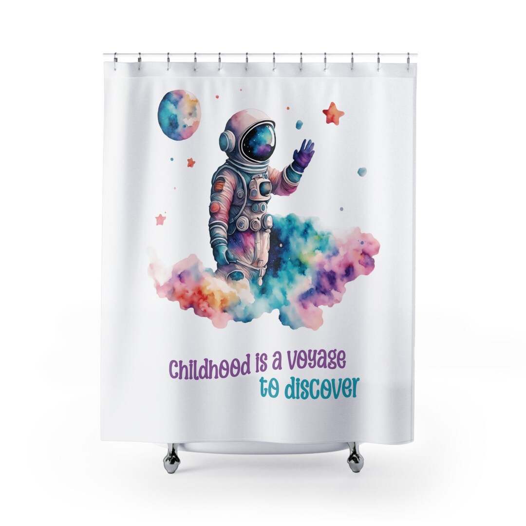 Colorful Astronaut Shower Curtain Kids Space Bathroom Decor Accessories ...