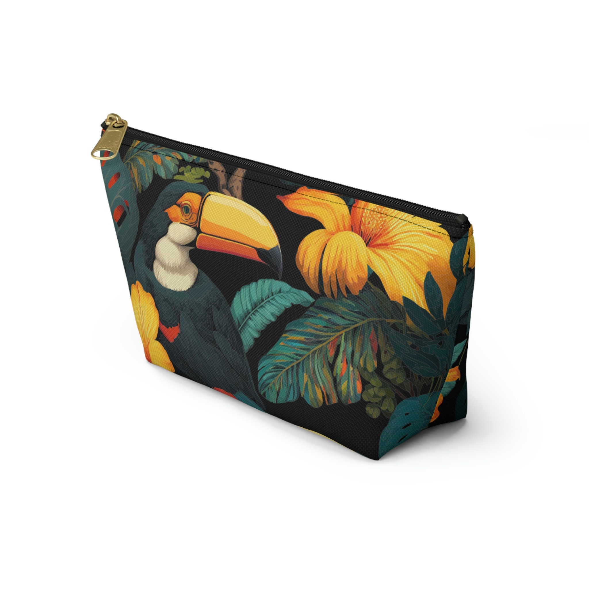 Cosmetic Pouch, Zipper Bag, Toucan Birds in the Midst of Blooming ...