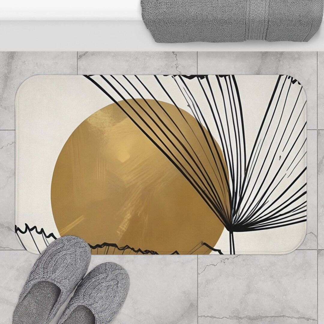 Art Deco Bath Mat: Gold Sun, Black Leaves, Minimalist Design - Etsy