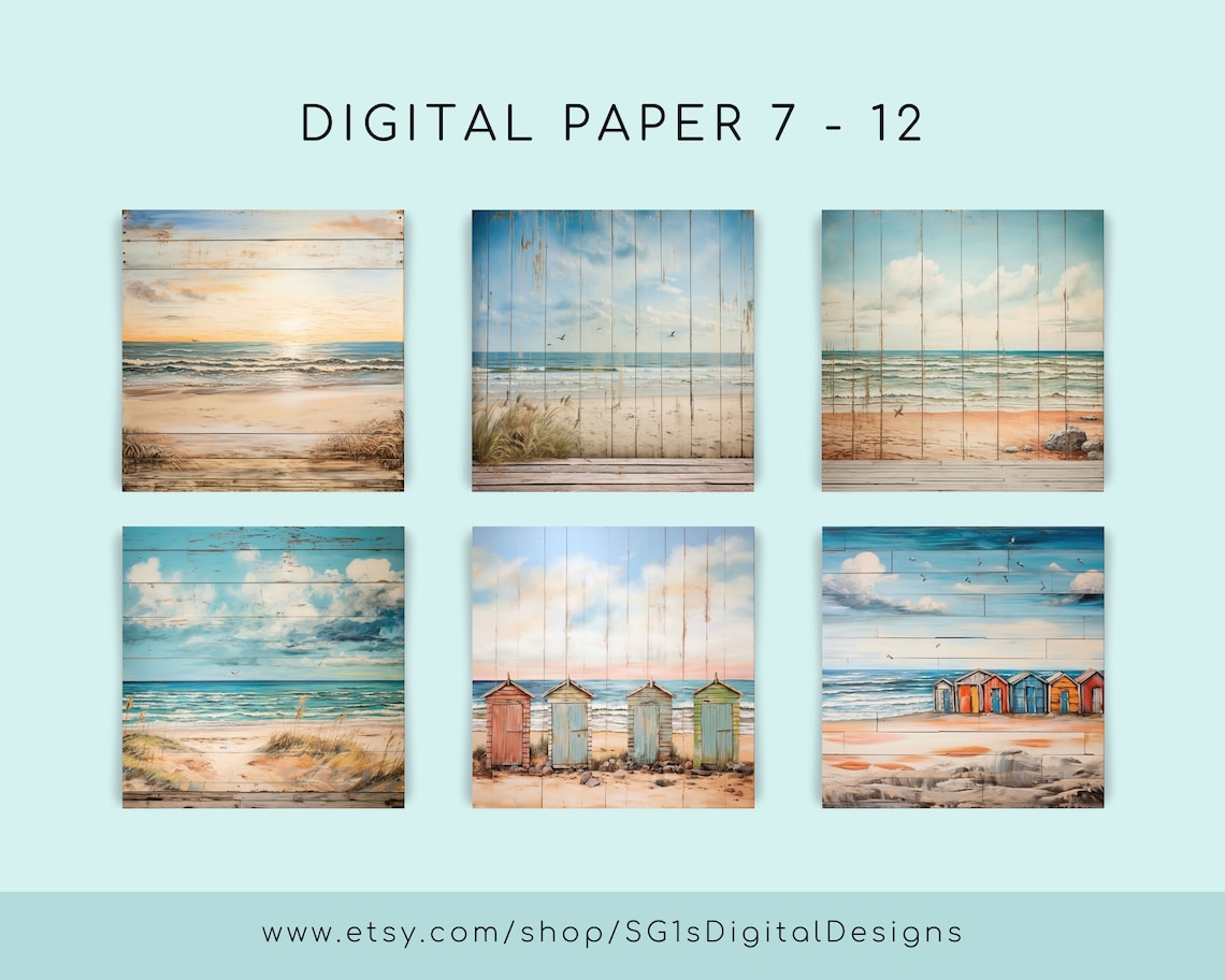 Beach on Old Wooden Boards Digital Paper Coastal Vintage Backgrounds ...