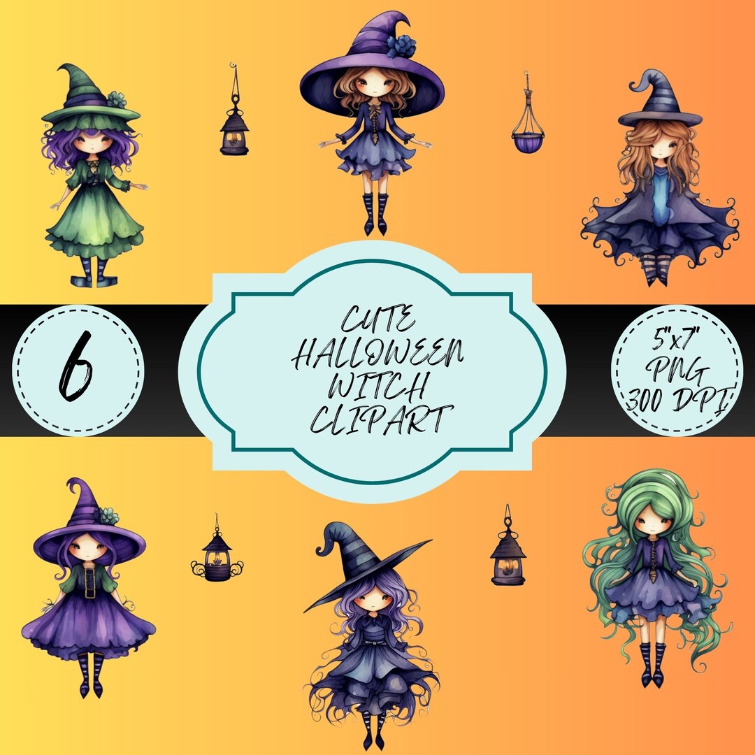 Cute Halloween Witch Clip Art Adorable Witchy Graphics Instant Download ...
