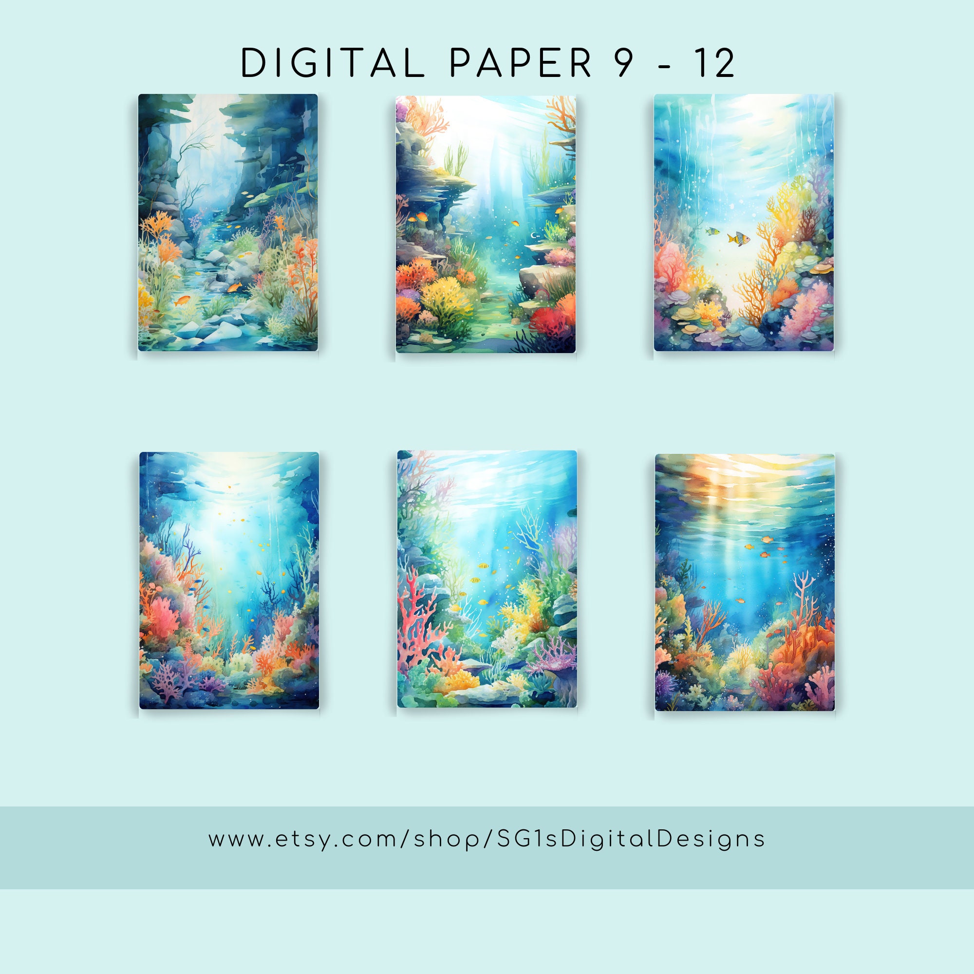 Underwater Ocean Scene Digital Paper Watercolor Theme Download Sea ...