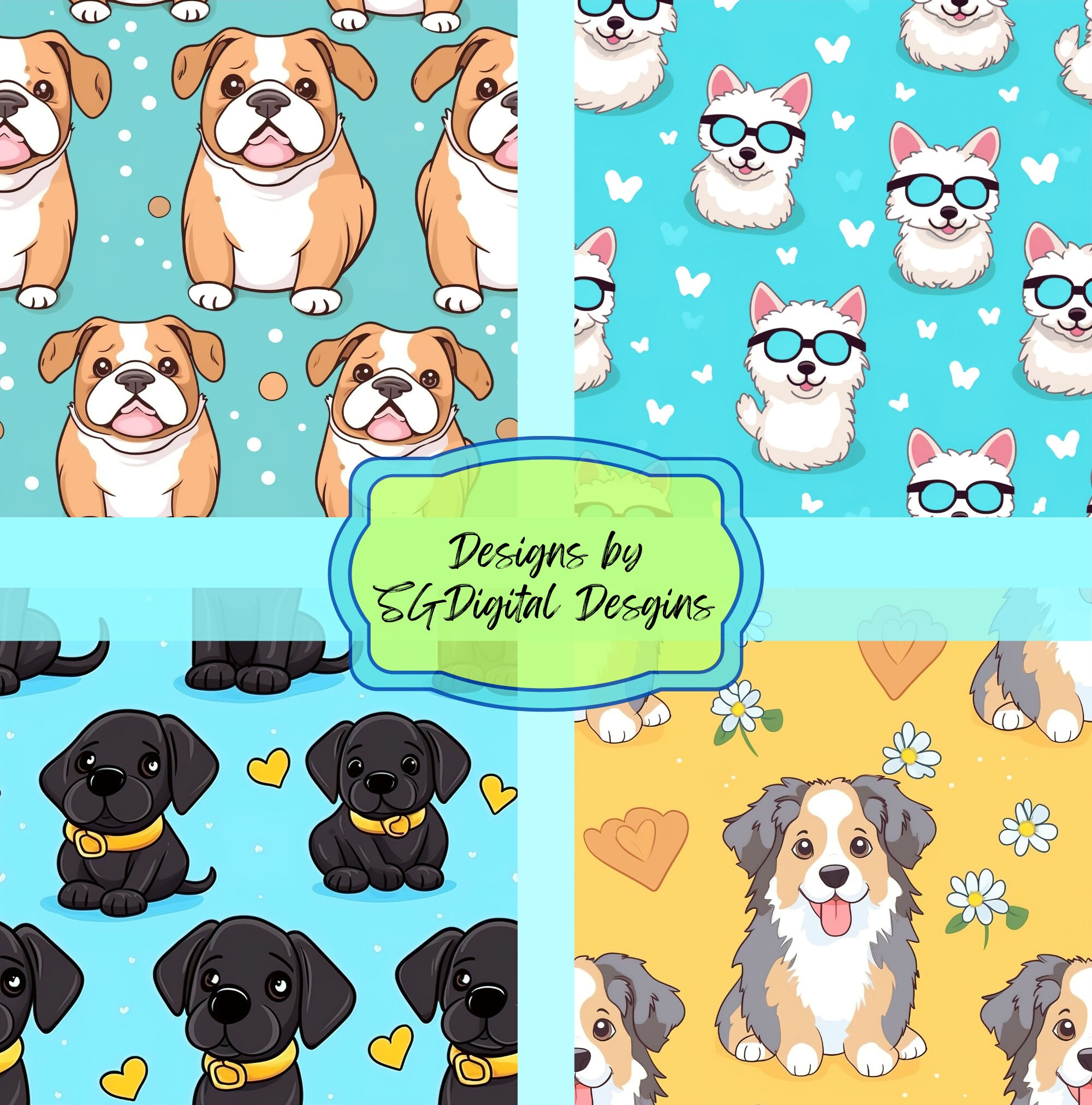 Kawaii Dog Pattern Digital Paper Seamless Design Cute Puppies AI Art ...