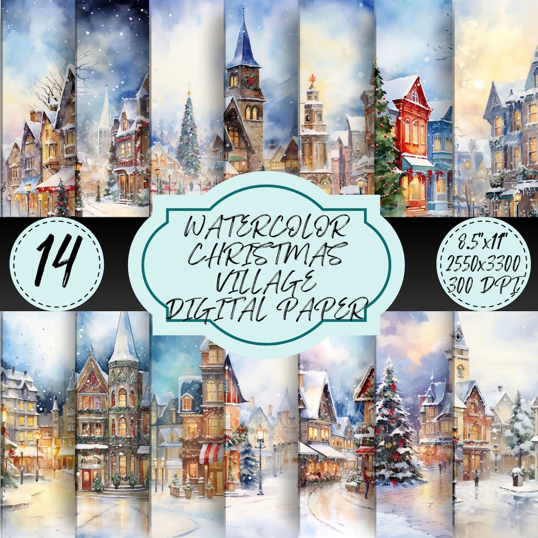 Christmas Village Digital Paper Holiday Backgrounds Holiday Printable ...