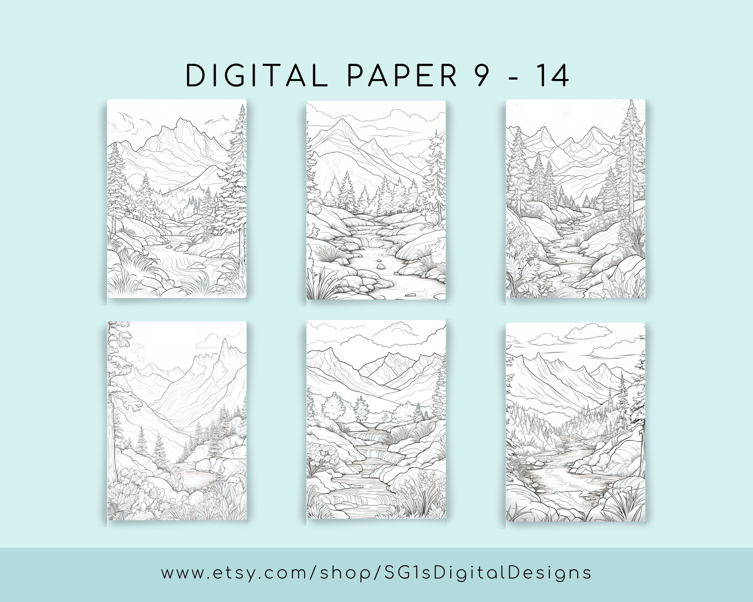 Mountain Scape Coloring Pages Tranquil Nature Scenes Printable Adult ...
