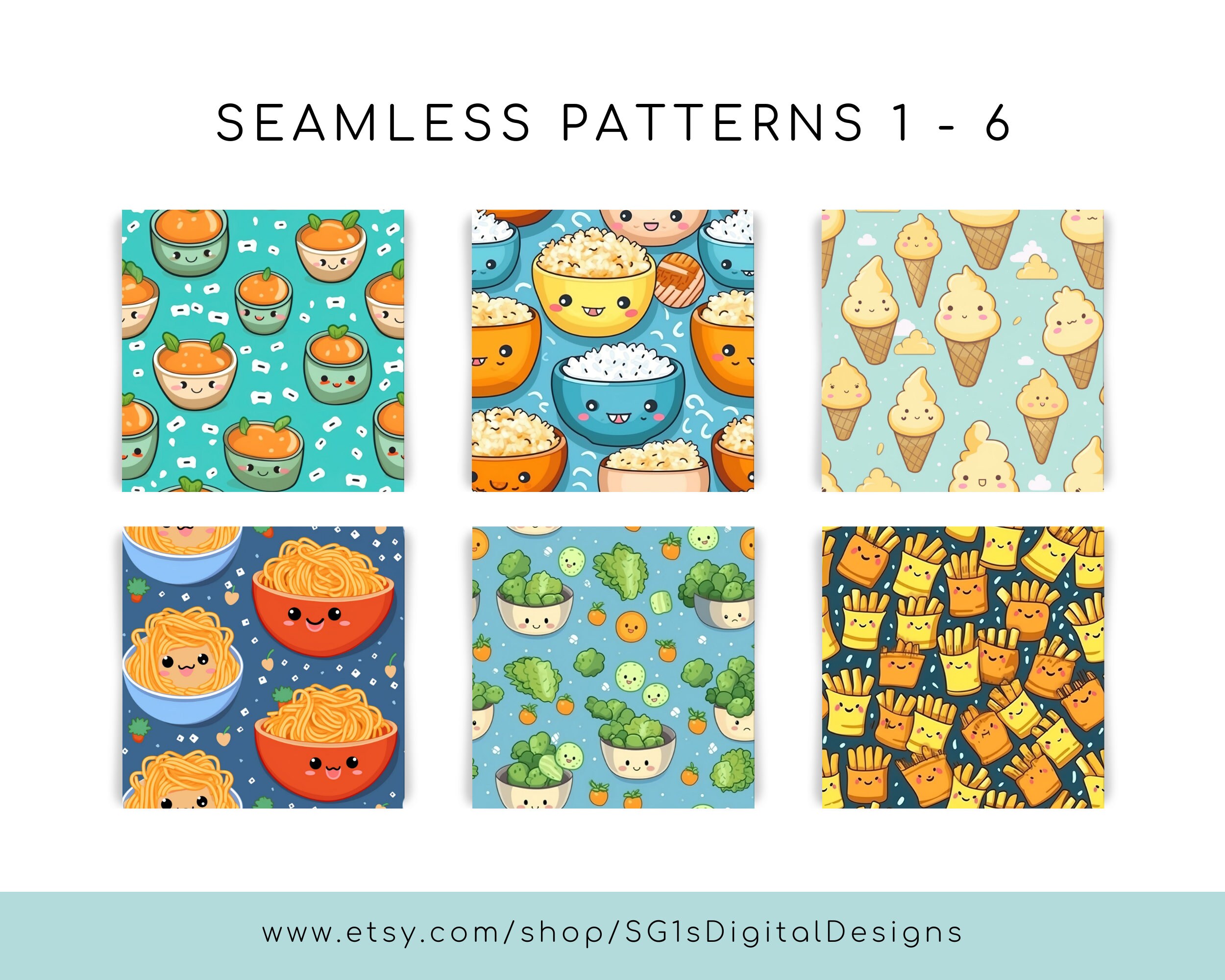 Kawaii Food Pattern Digital Paper Seamless Design Cute Snacks AI Art ...