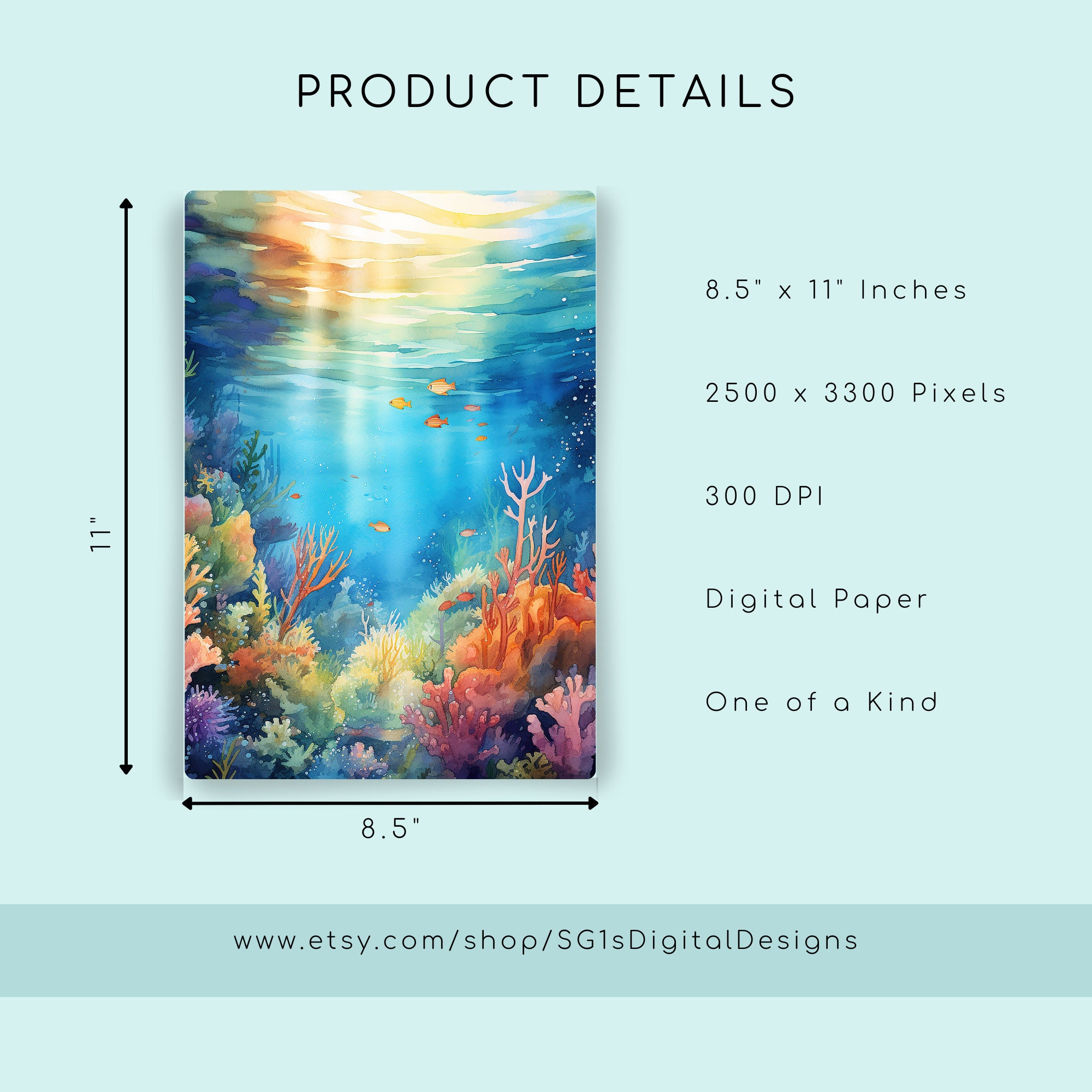 Underwater Ocean Scene Digital Paper Watercolor Theme Download Sea ...