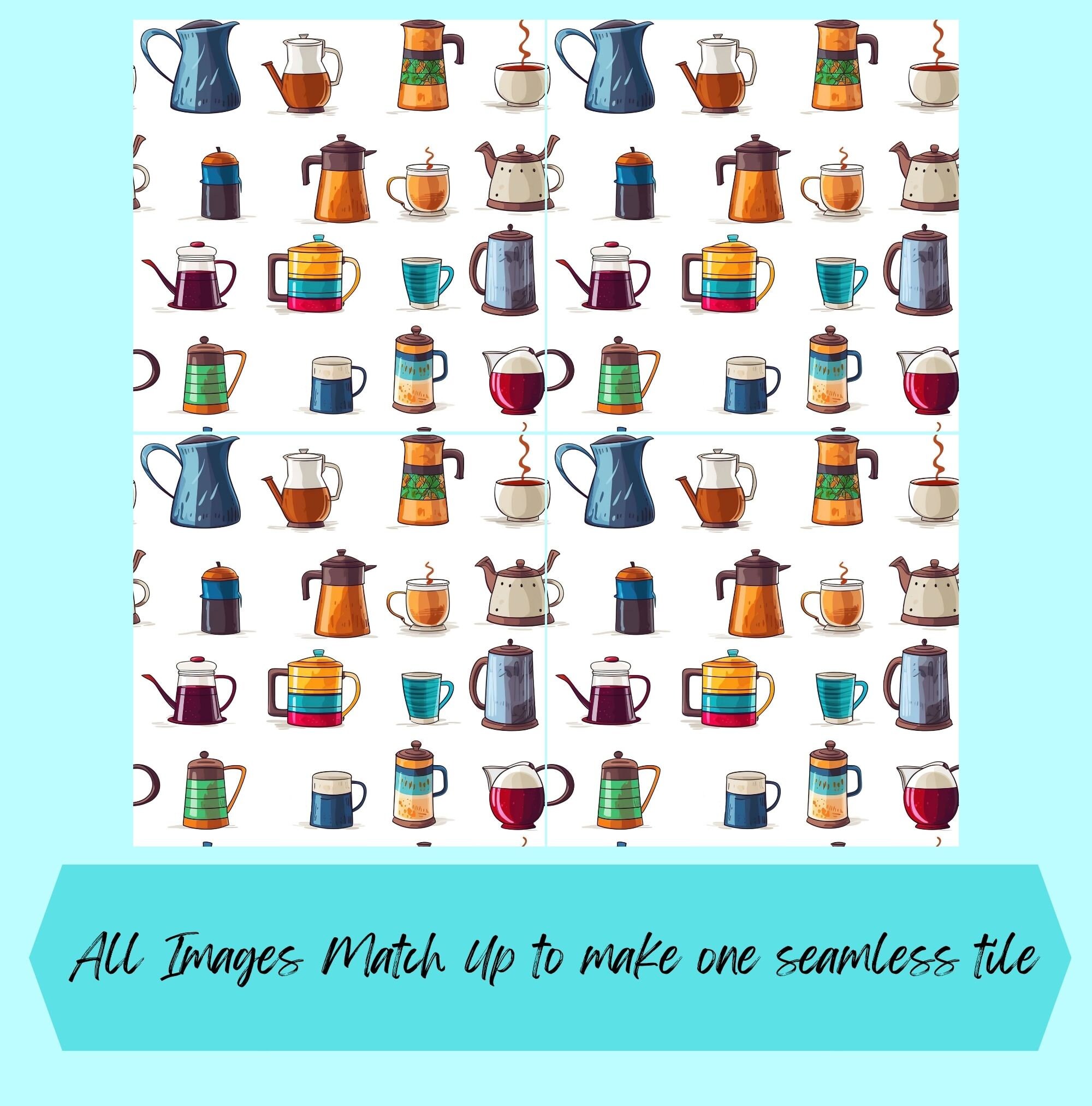 Coffee Theme Digital Paper Seamless Design Cafe Beans Mugs AI Art Gift ...