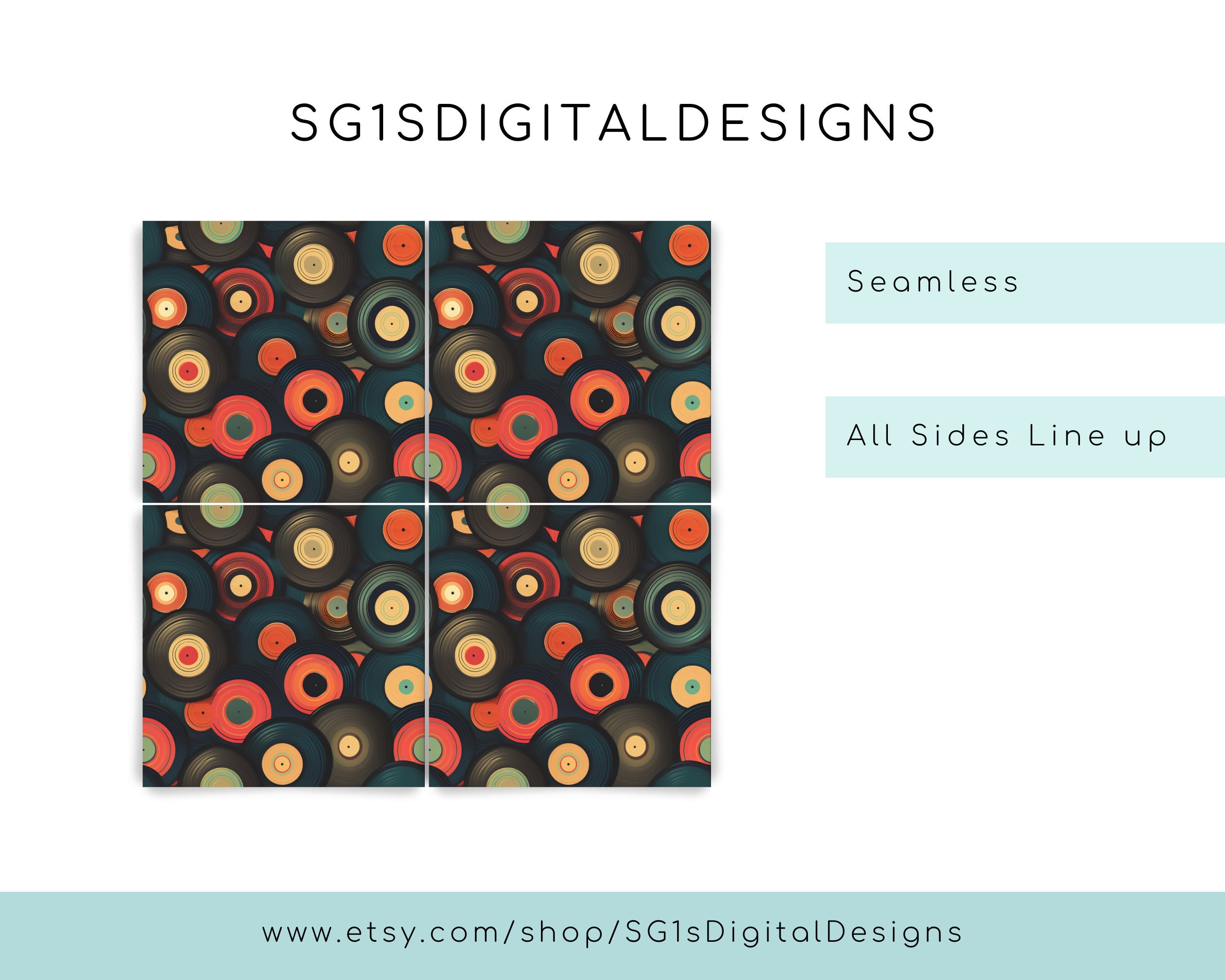 Vinyl Records Pattern Retro Design Digital Download Vintage Music ...