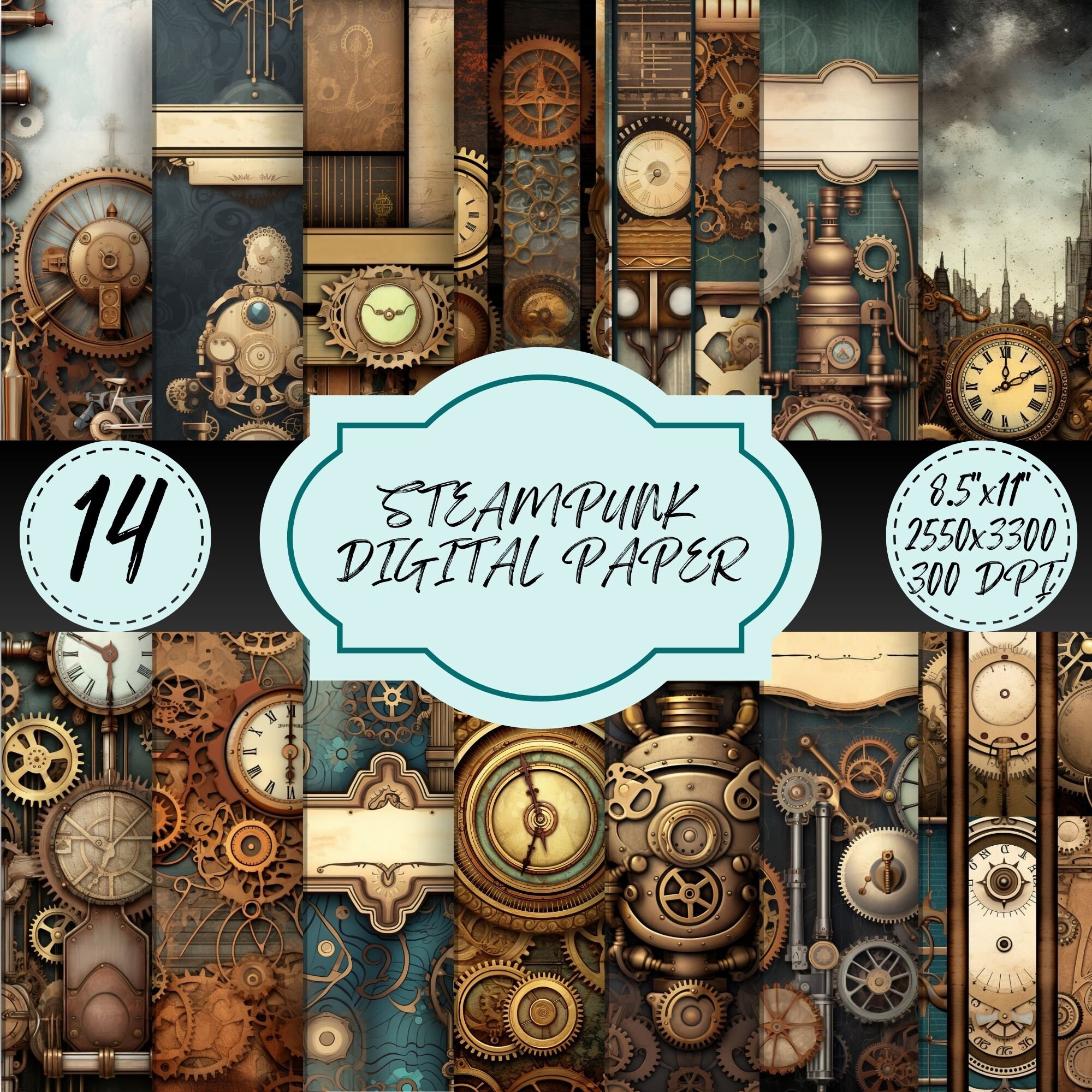 Steampunk Digital Paper Mechanical Designs Instant - Etsy