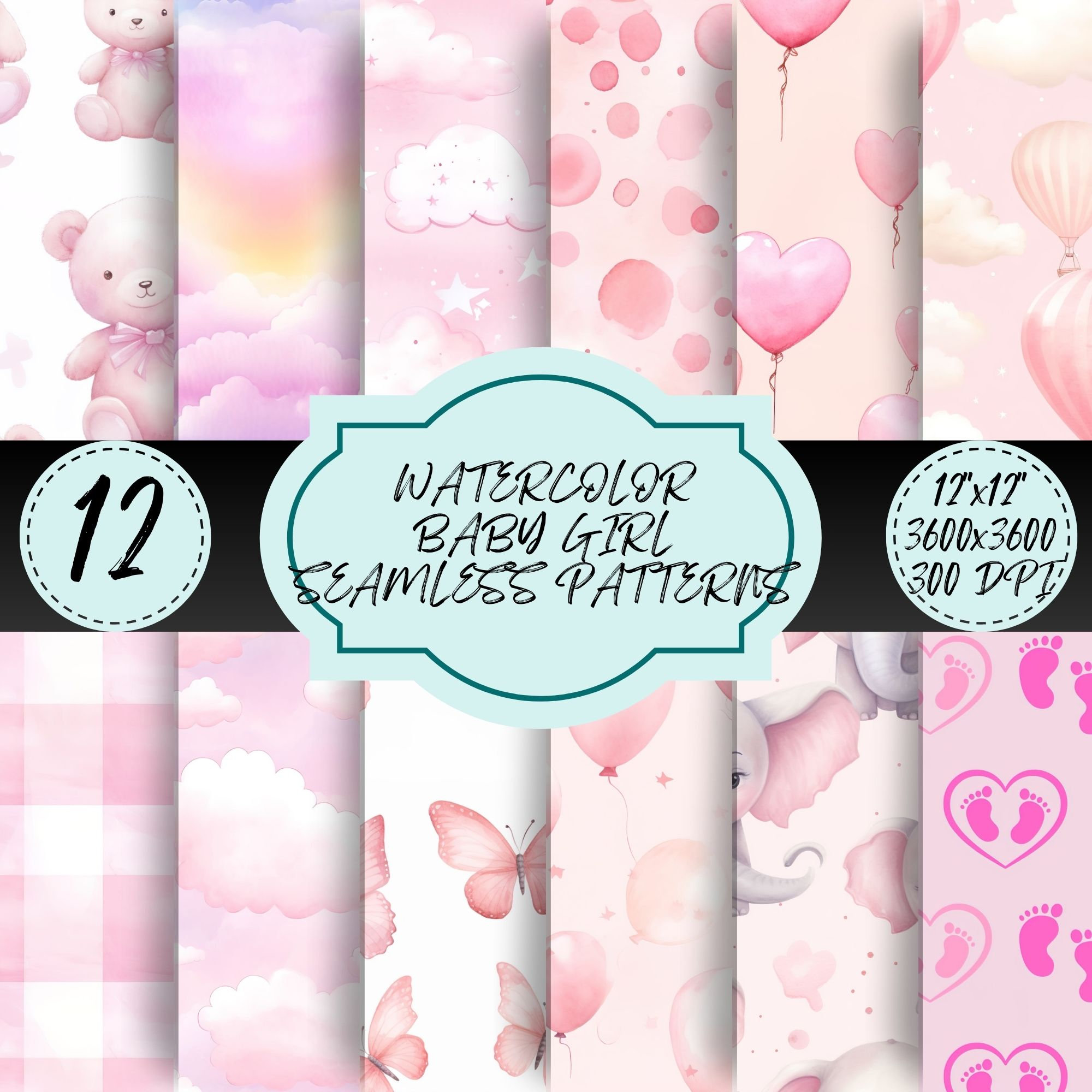 Baby Girl Seamless Patterns New Born Adorable Infant-themed Designs ...