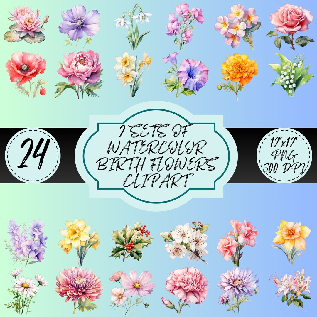 Birth Flowers Clipart Floral Illustrations for Every Month Instant ...
