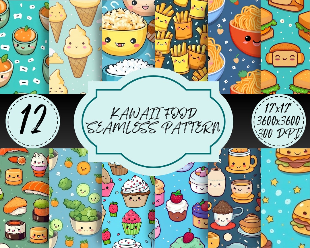 Kawaii Food Pattern Digital Paper Seamless Design Cute Snacks AI Art ...
