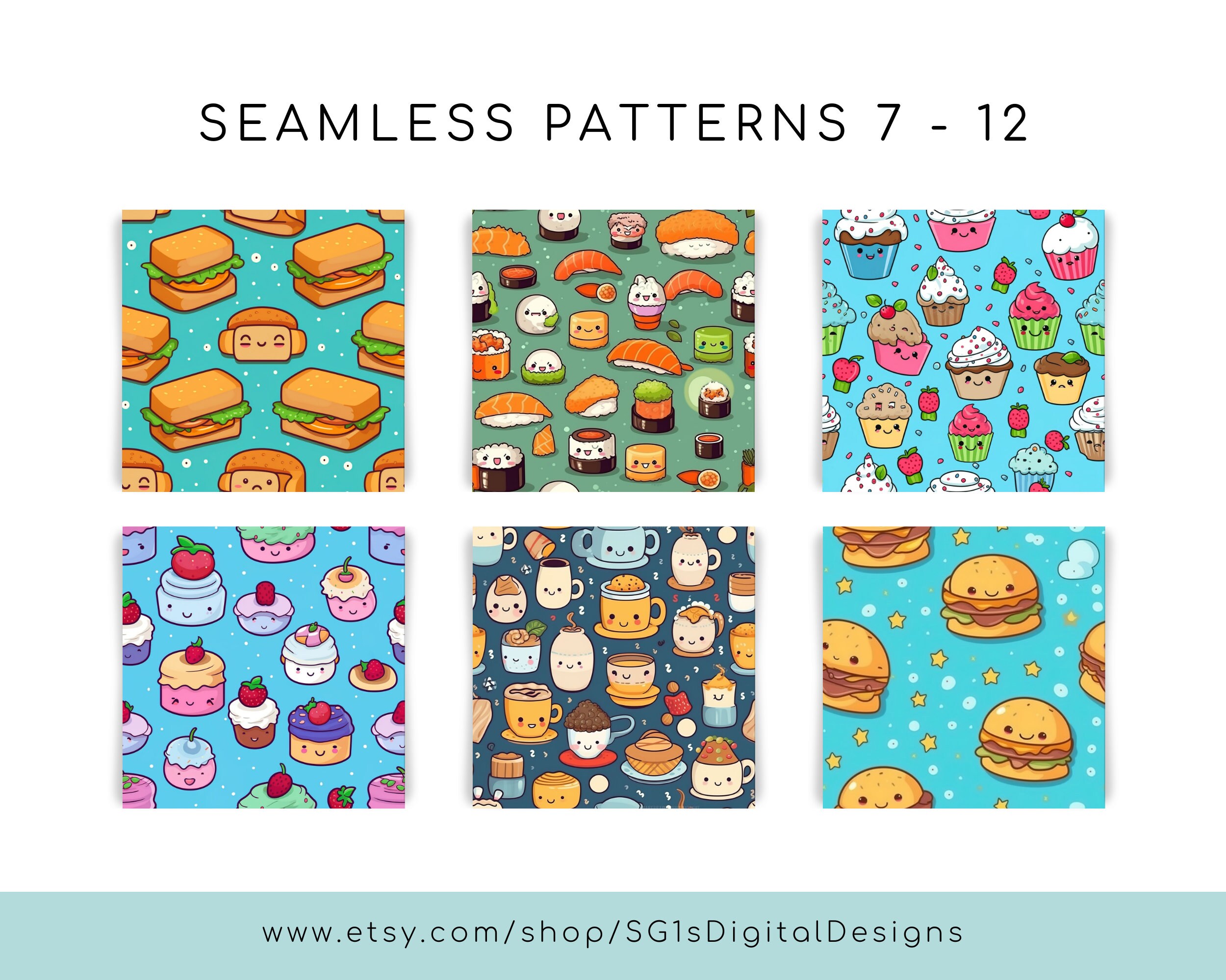 Kawaii Food Pattern Digital Paper Seamless Design Cute Snacks AI Art ...