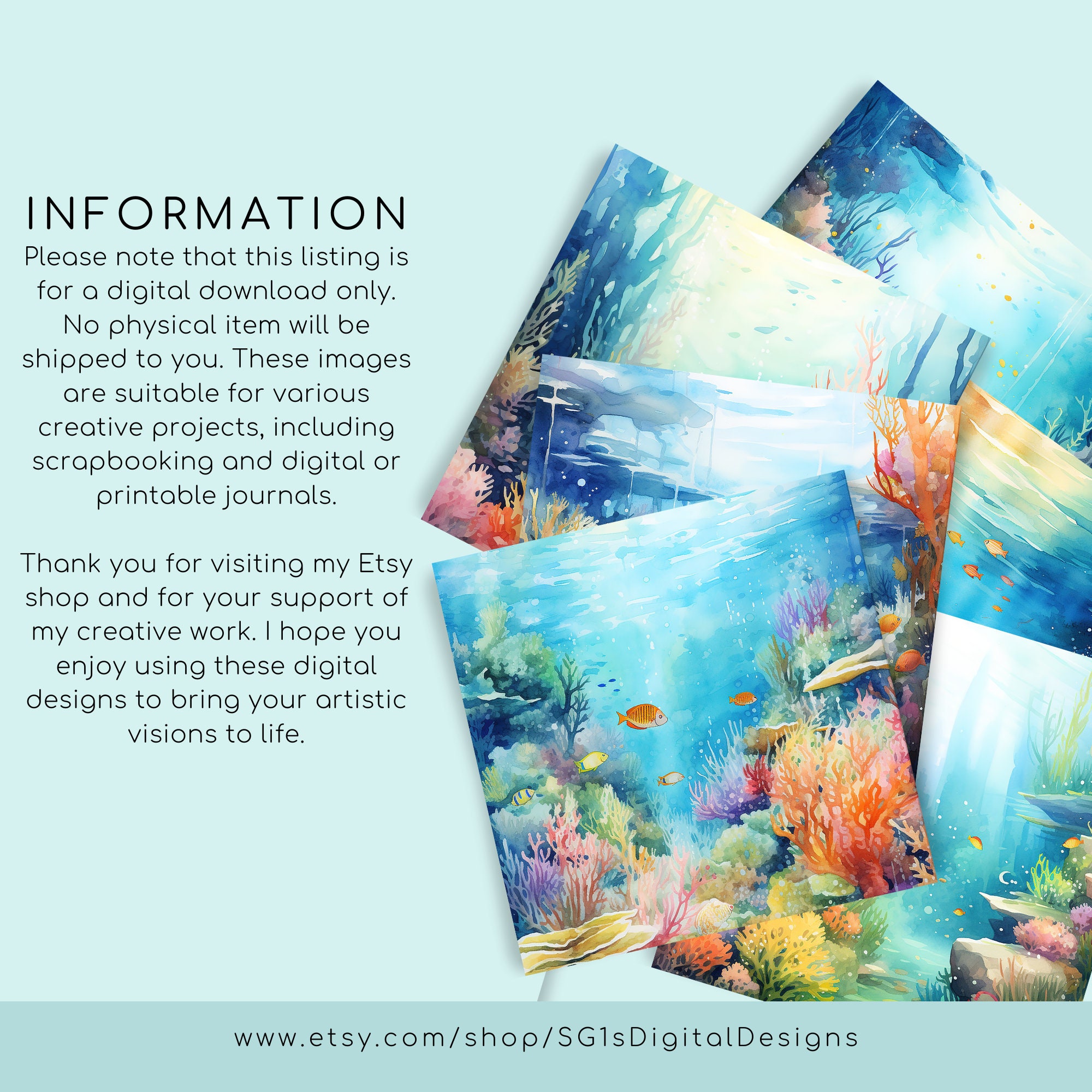 Underwater Ocean Scene Digital Paper Watercolor Theme Download Sea ...