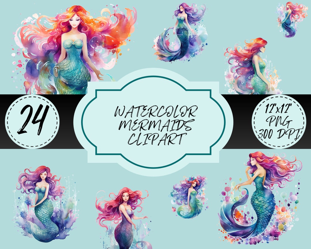 Watercolor Mermaids Clipart Whimsical Ocean Designs Digital Download ...