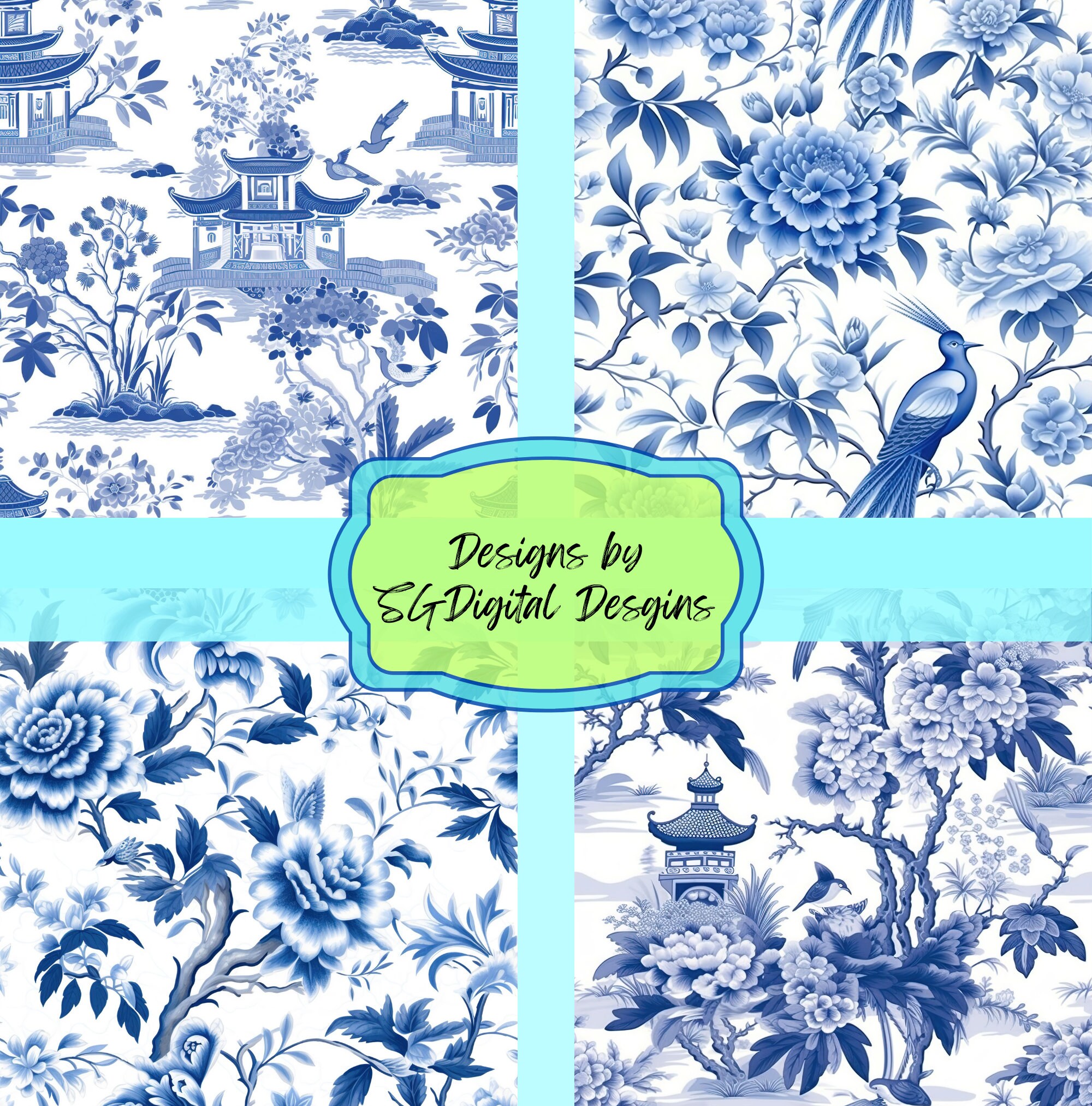 Chinoiserie Pattern Oriental Inspired Digital Download Vintage Decor ...