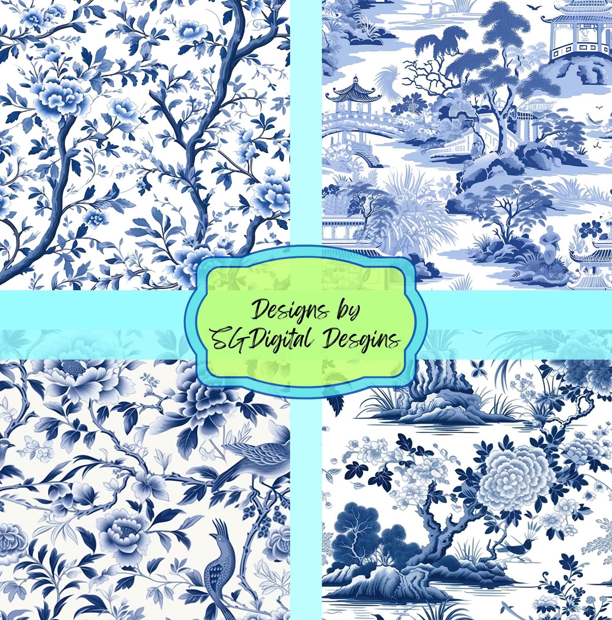 Chinoiserie Pattern Oriental Inspired Digital Download Vintage Decor ...