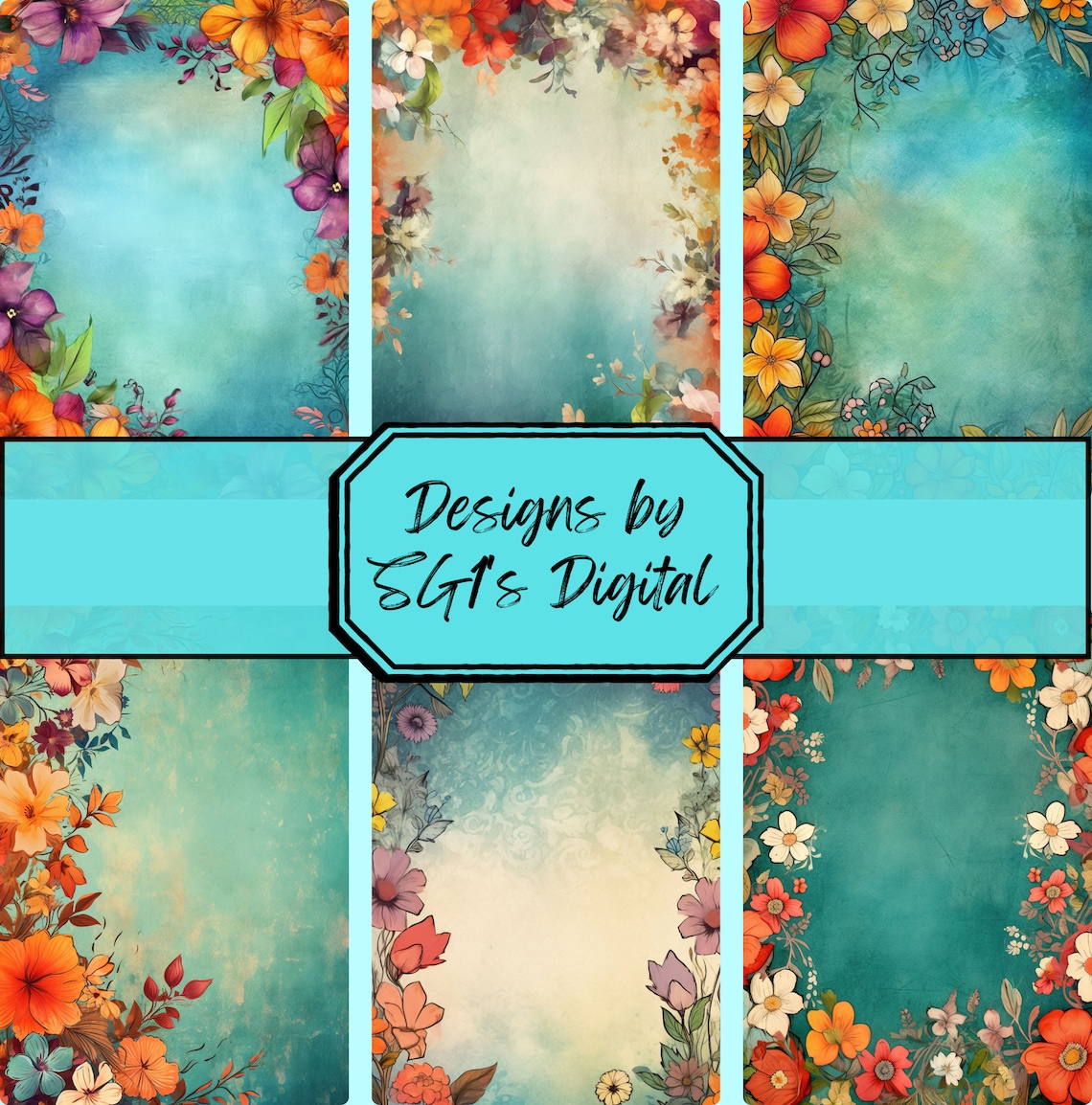 Floral Border Digital Paper Flowers Watercolor Design Flower Field ...