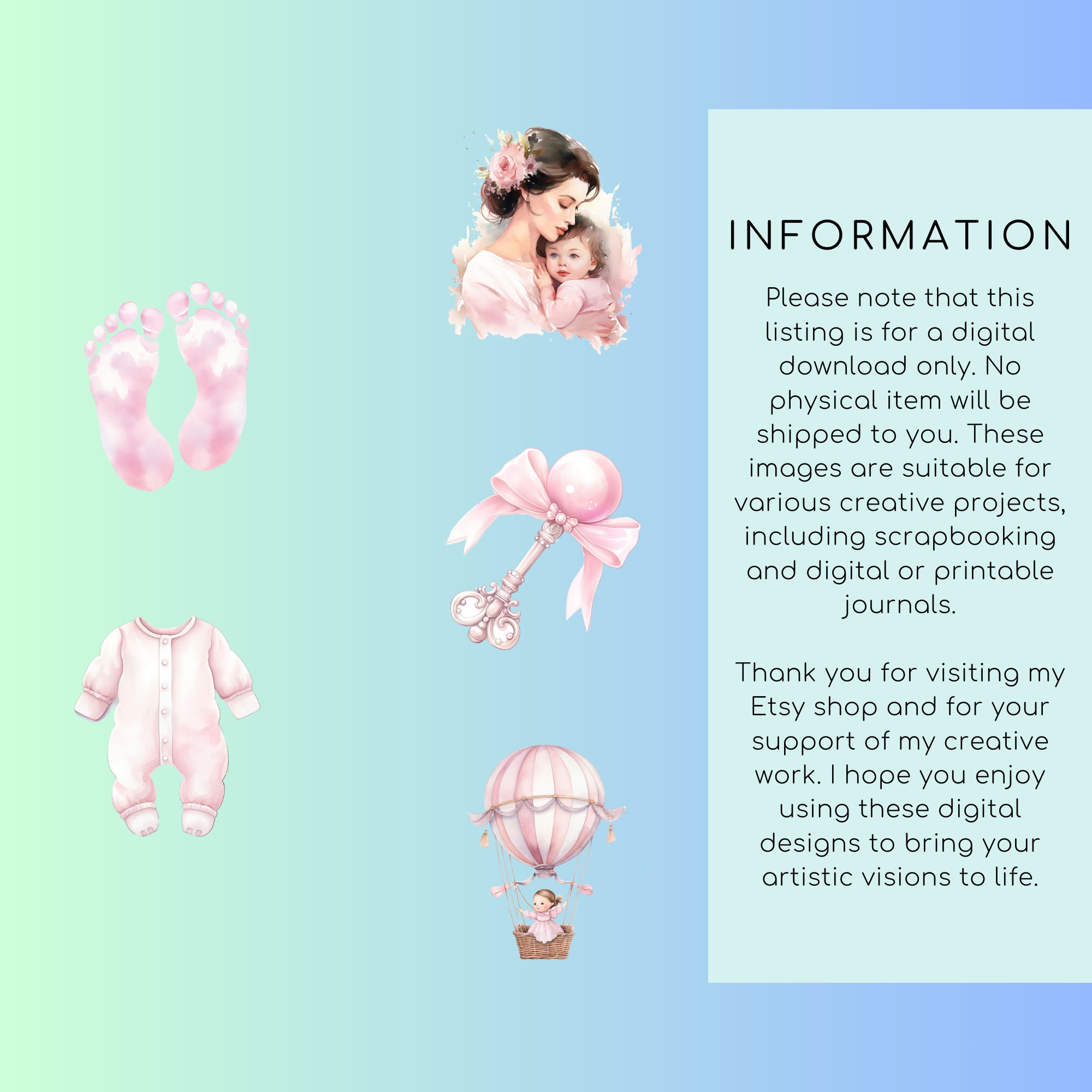 Watercolor Baby Girl Clipart New Born Digital Bundle Infant-themed ...