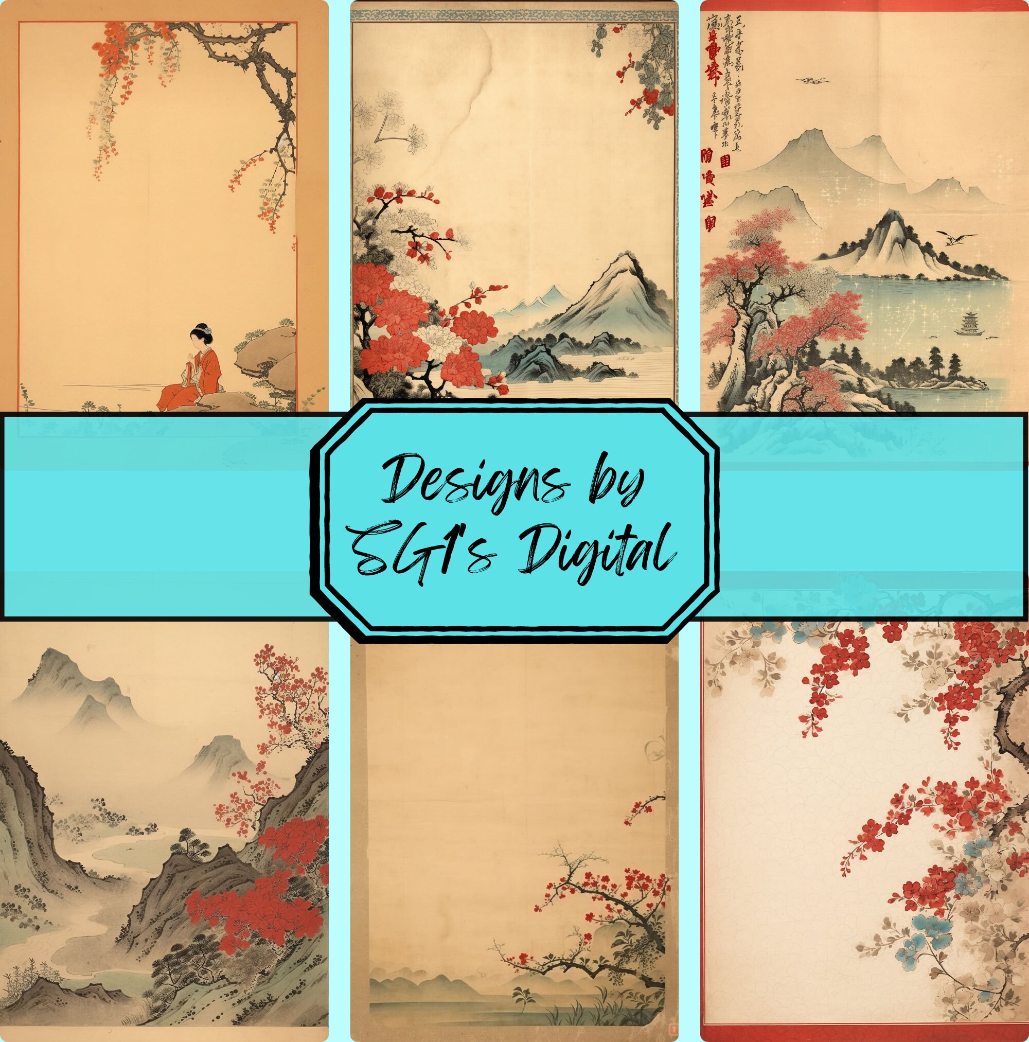 Vintage Japanese Digital Paper Traditional Journals JPG Format ...