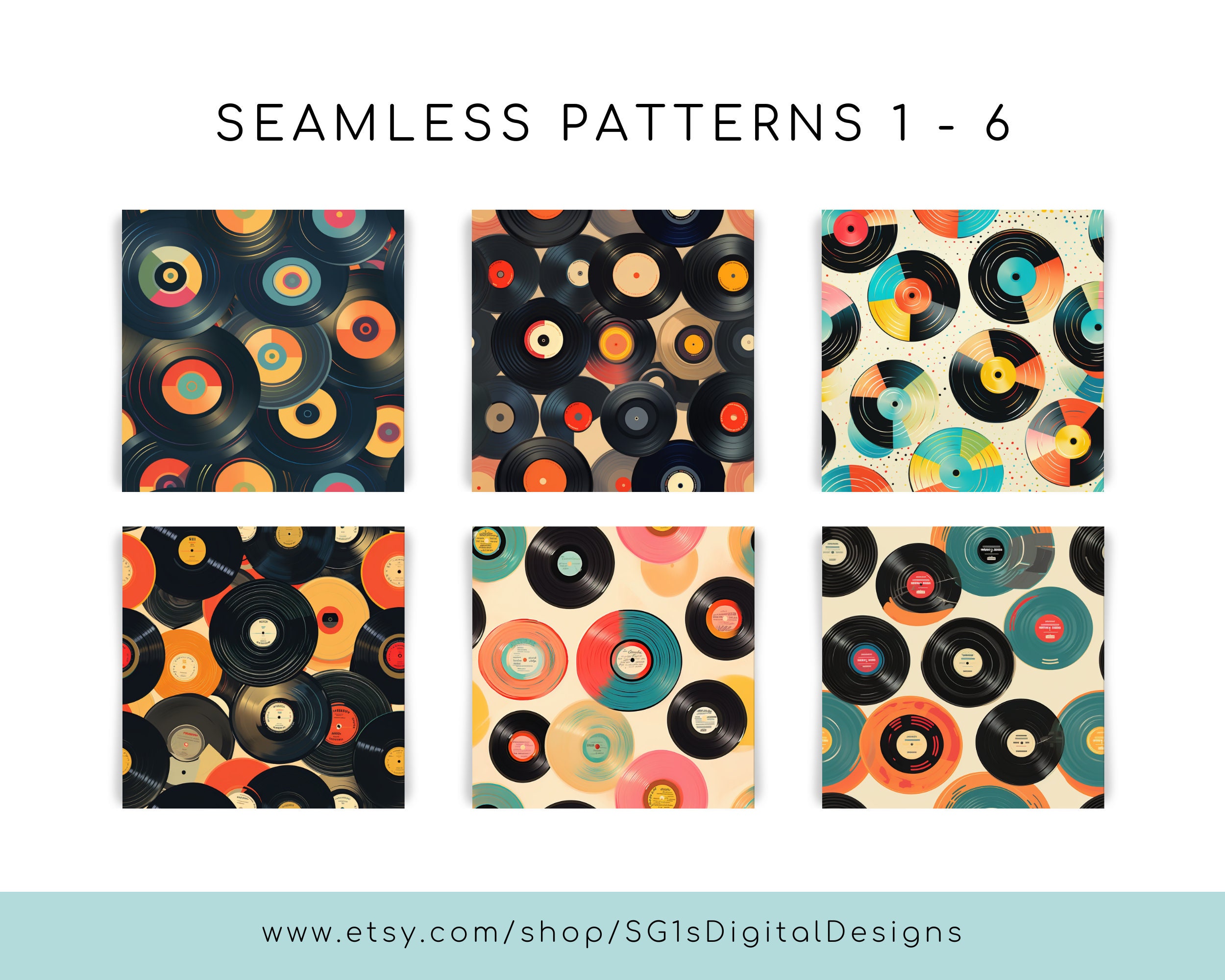 Vinyl Records Pattern Retro Design Digital Download Vintage Music ...