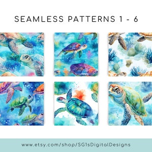 Soothing Watercolor Sea Turtles Seamless Pattern Coastal Nature Designs Digital Download Embrace ...