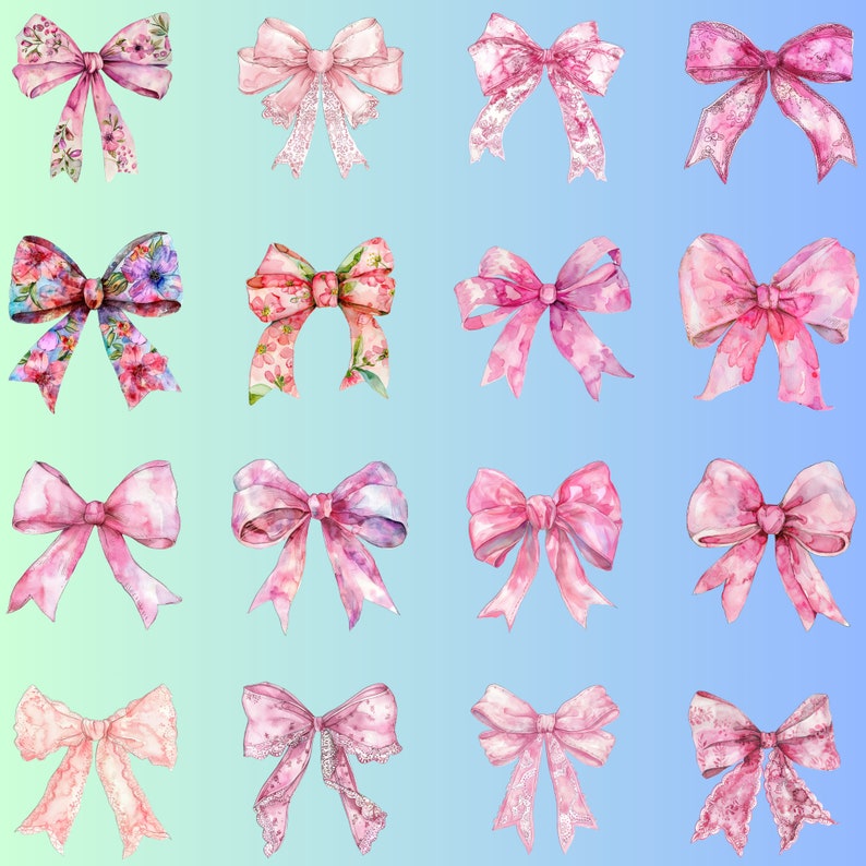 Coquette Bows Clipart Bundle Pink Bows Baby Shower Gift Giving Party ...