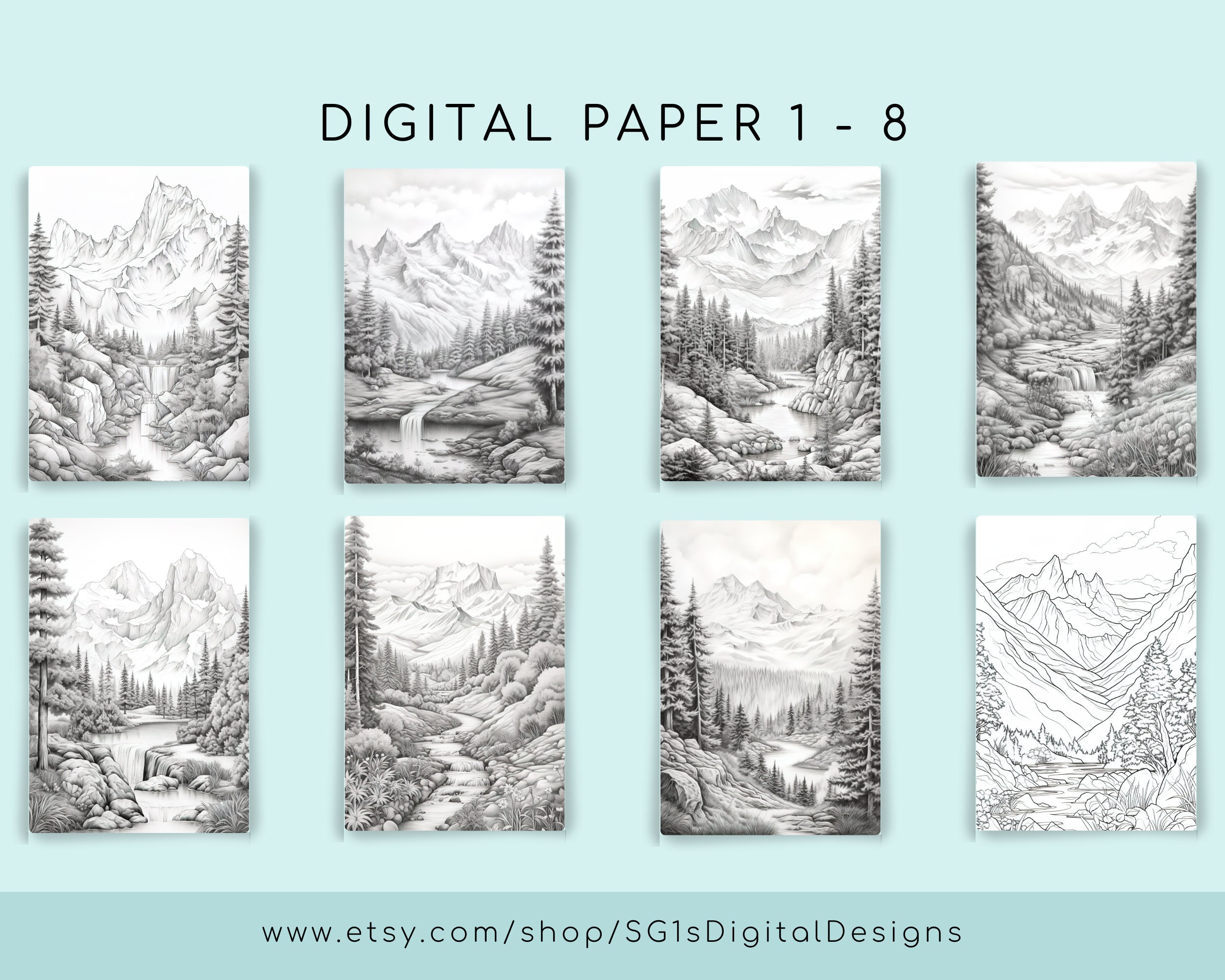 Mountain Scape Coloring Pages Tranquil Nature Scenes Printable Adult ...