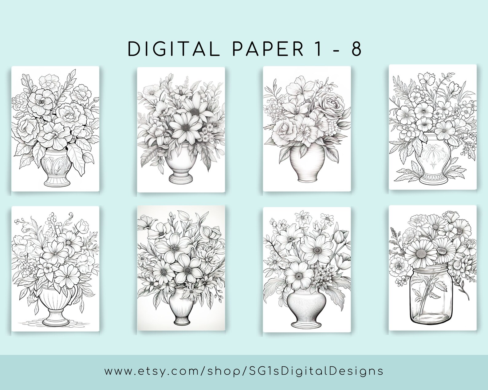 Flowers in Vases Mason Jars Coloring Pages Floral Arrangements ...