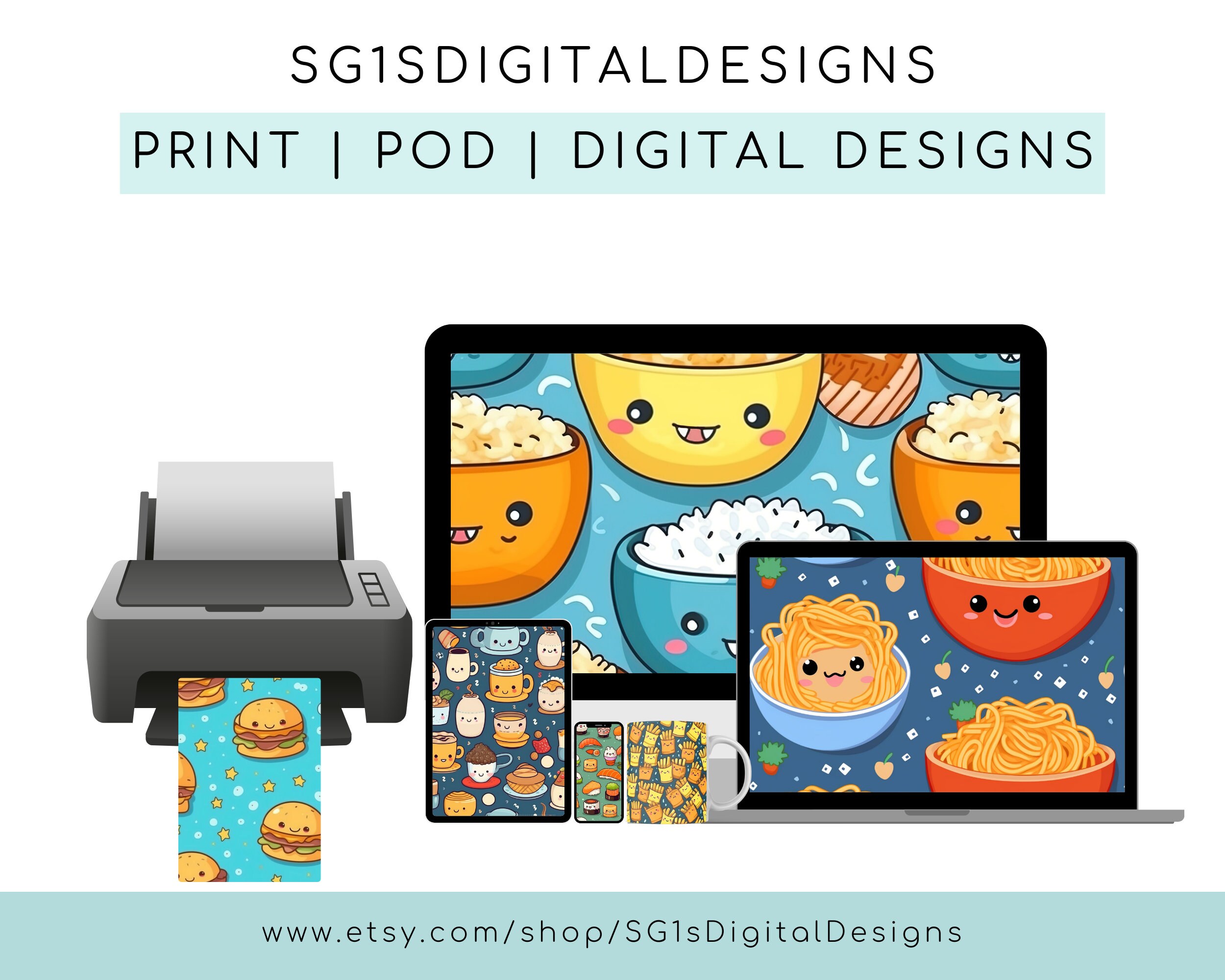 Kawaii Food Pattern Digital Paper Seamless Design Cute Snacks AI Art ...