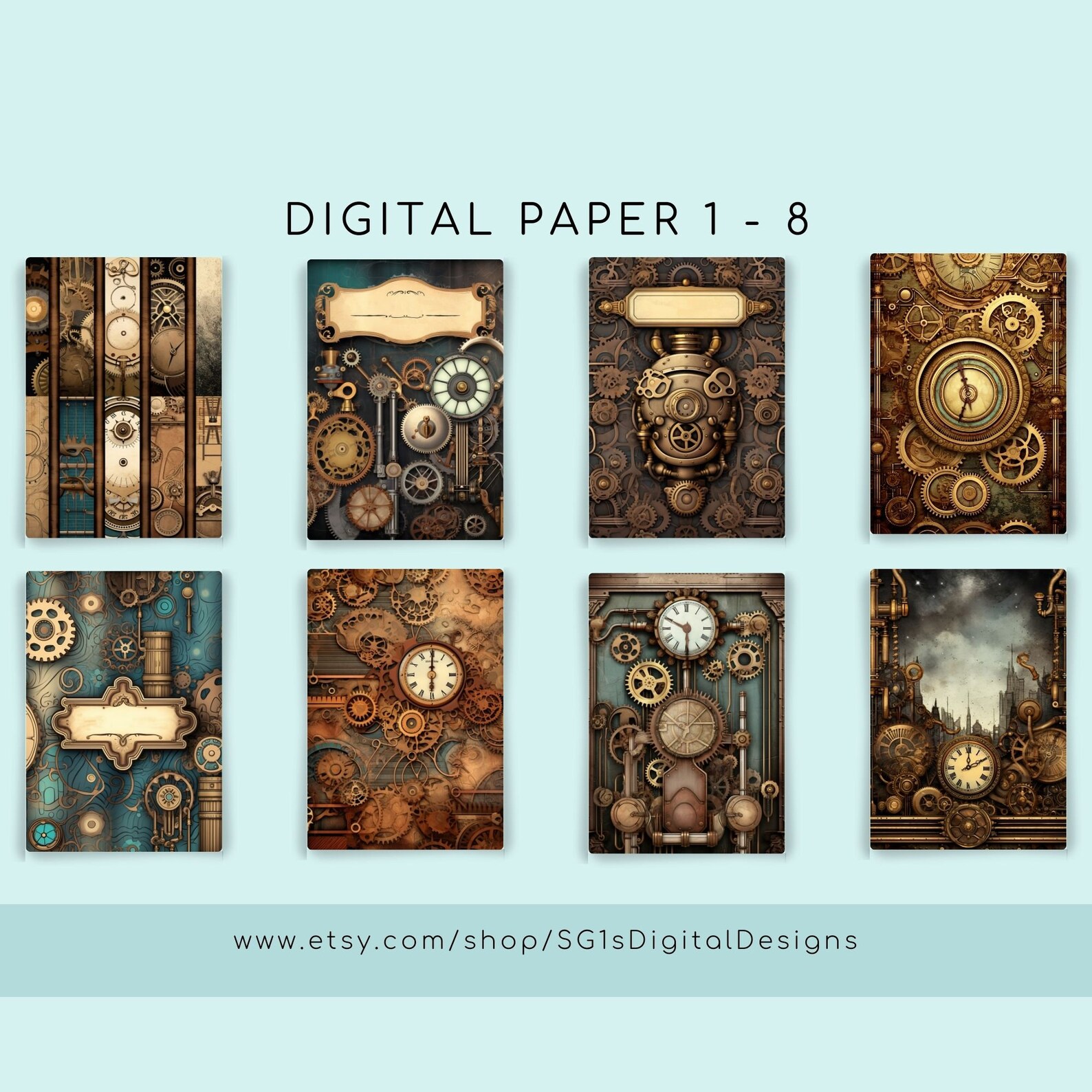 Steampunk Digital Paper Mechanical Designs Instant Download JPG Fantasy ...