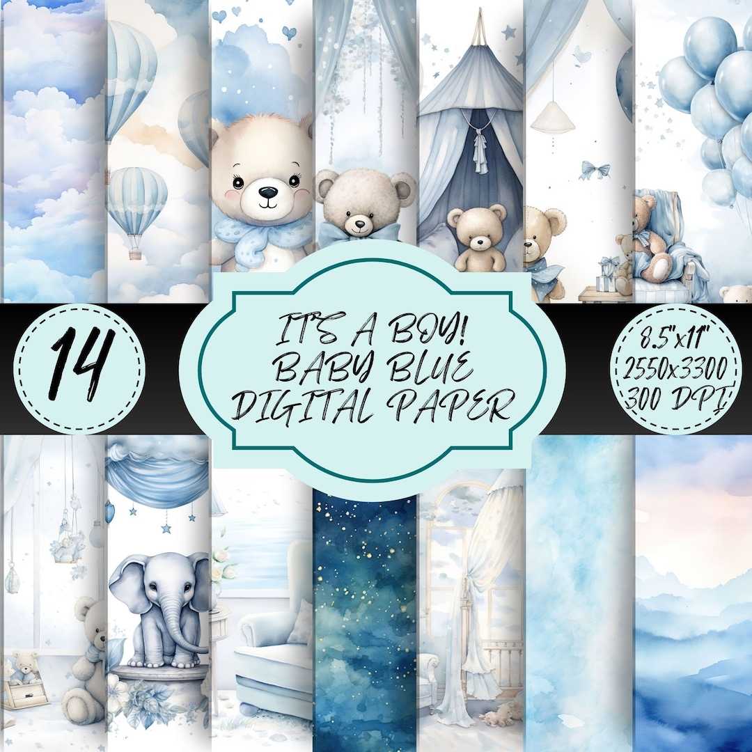 Watercolor Baby Boy Digital Paper Adorable New Born Baby Shower Gender ...