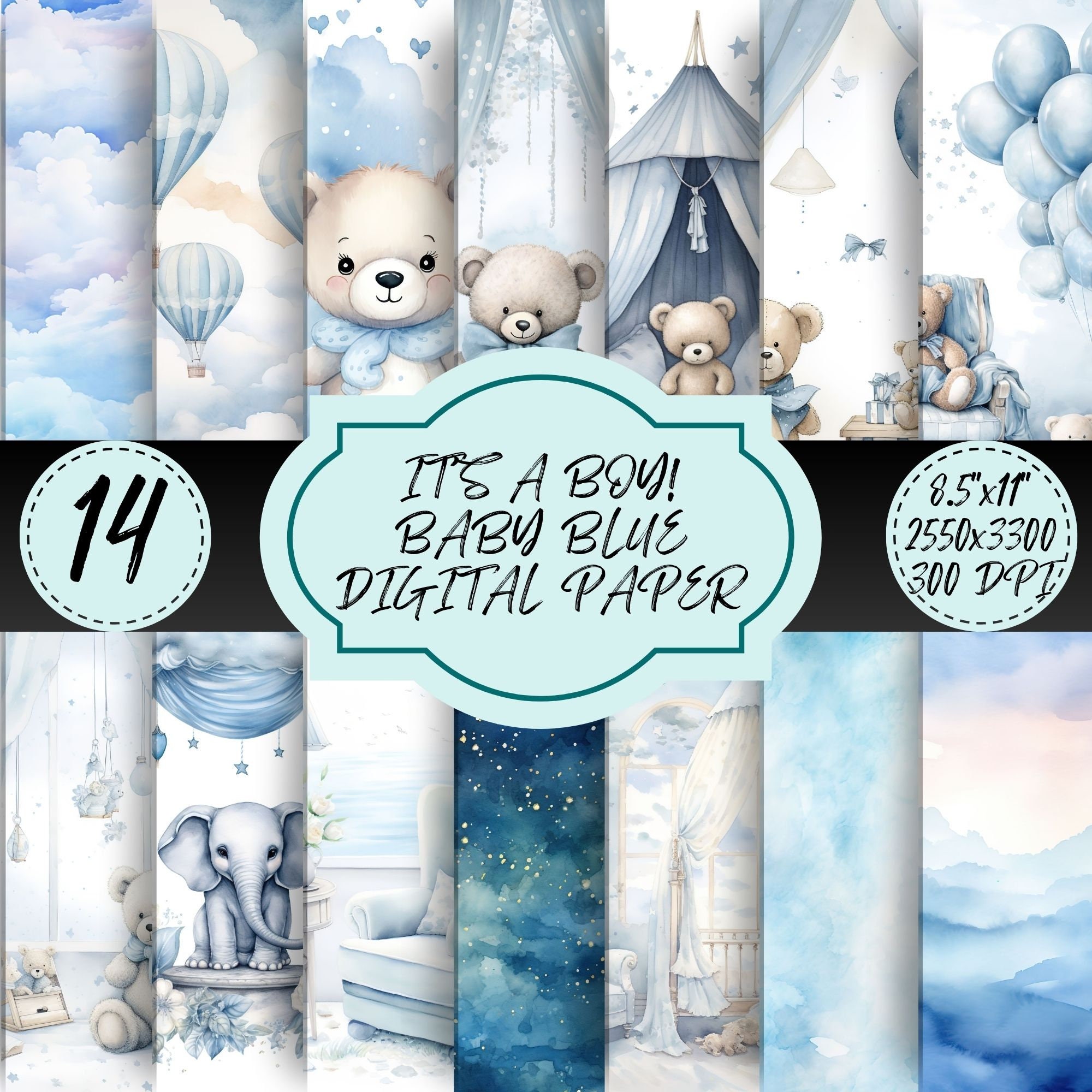 Watercolor Baby Boy Digital Paper Adorable New Born Baby Shower Gender ...