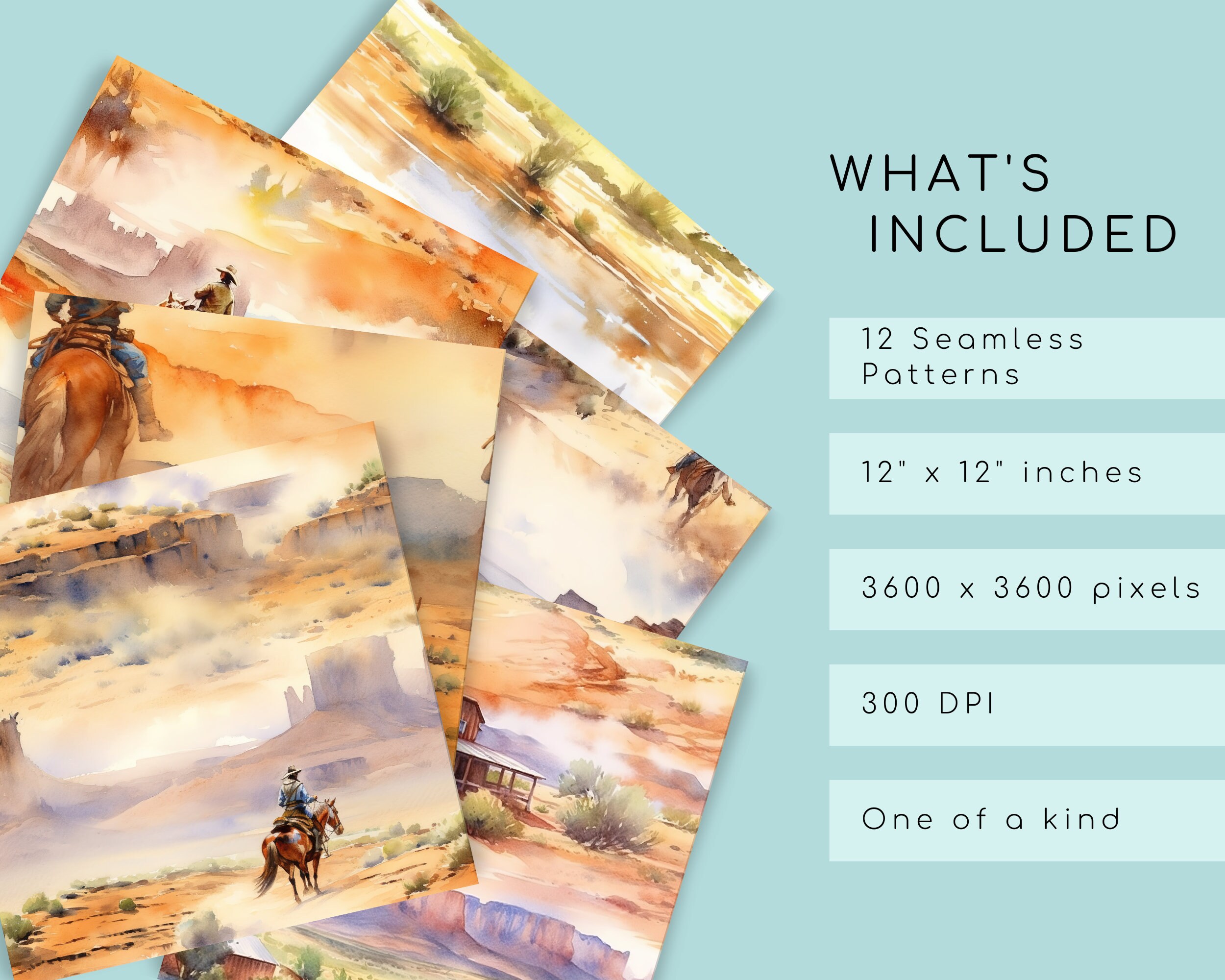 Watercolor Western Rustic Cowboy Theme Digital Paper Pack Vintage Wild ...