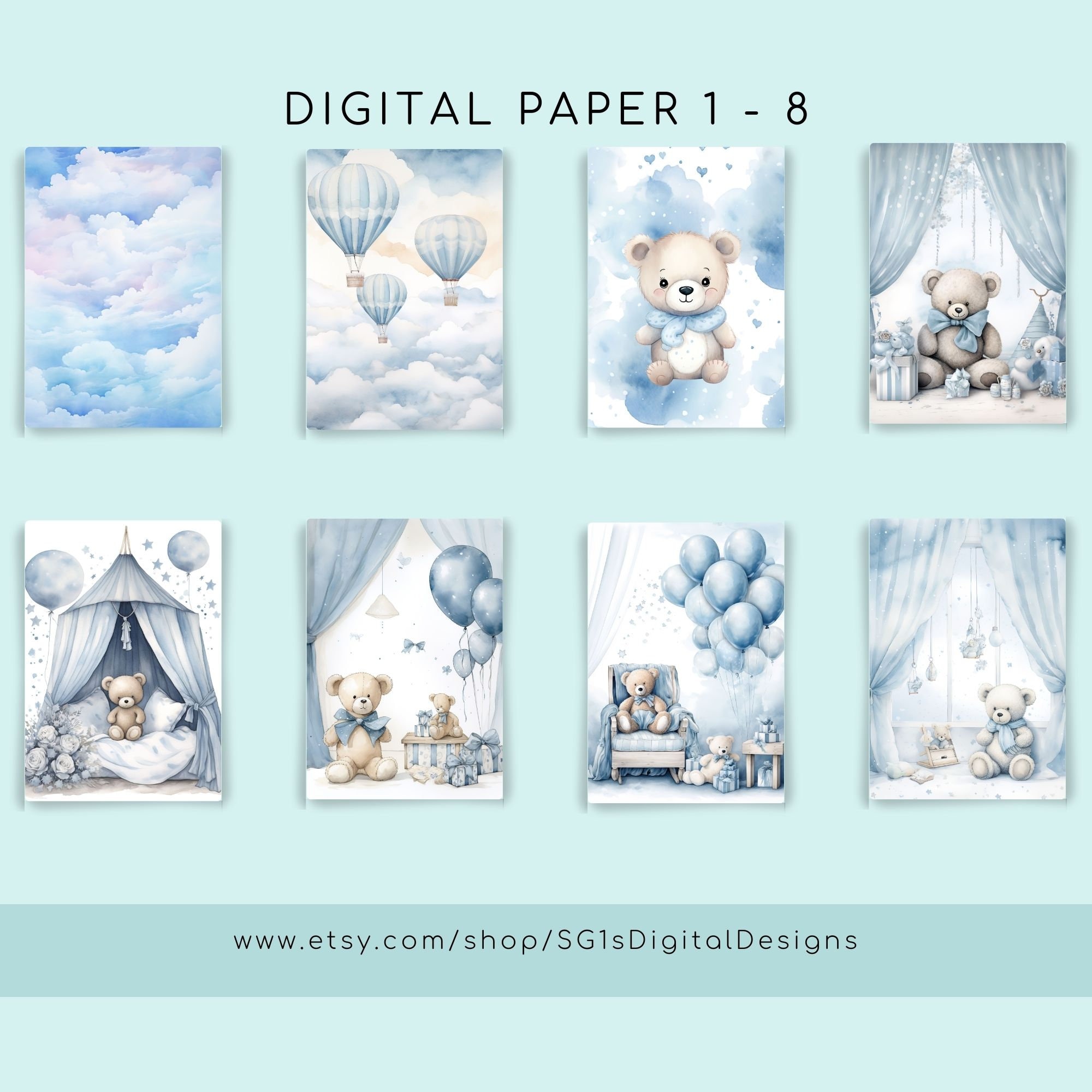 Watercolor Baby Boy Digital Paper Adorable New Born Baby Shower Gender ...