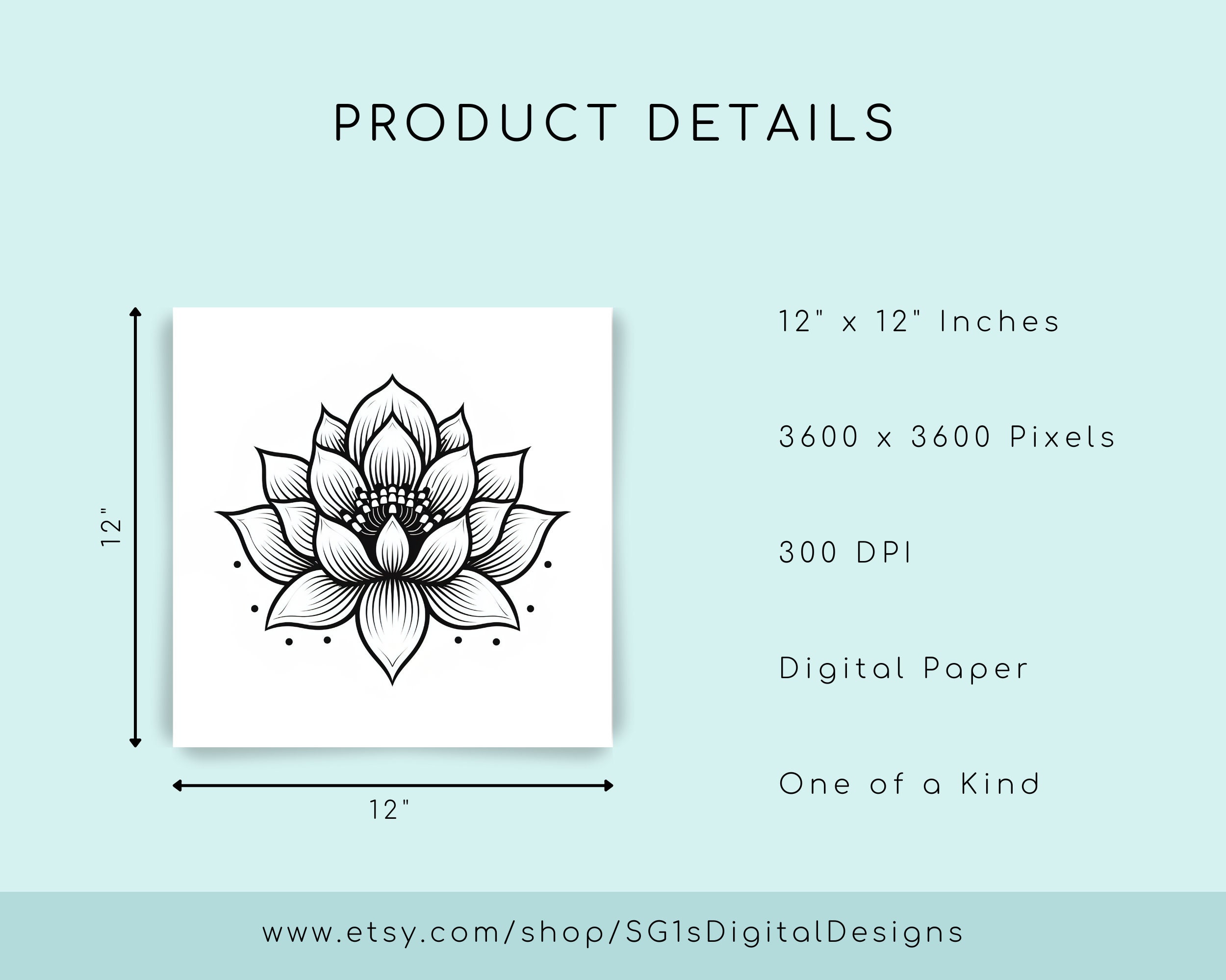 Black and White Lotus Digital Paper Lotus Floral Journals Scrapbook ...