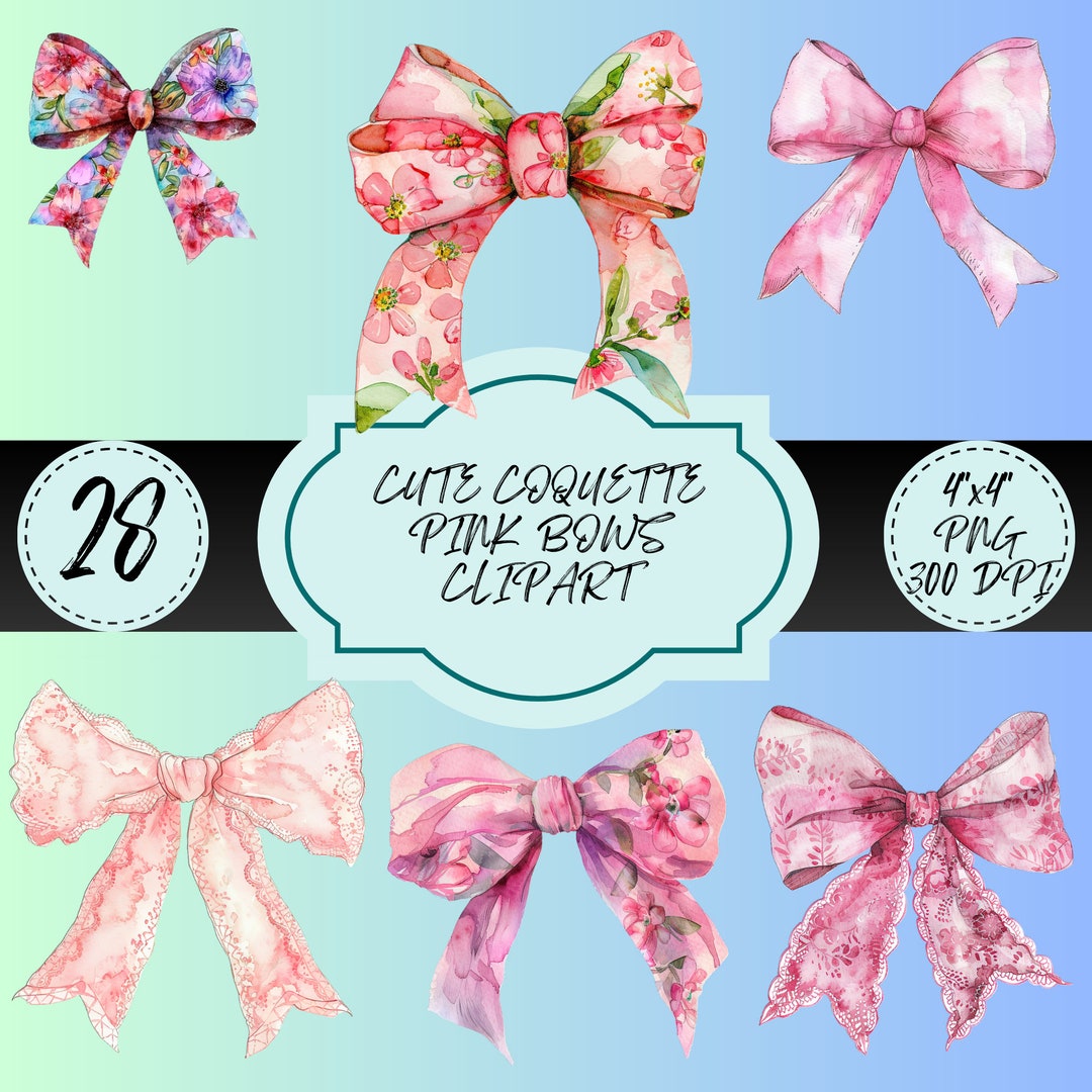 Coquette Bows Clipart Bundle Pink Bows Baby Shower Gift Giving Party ...