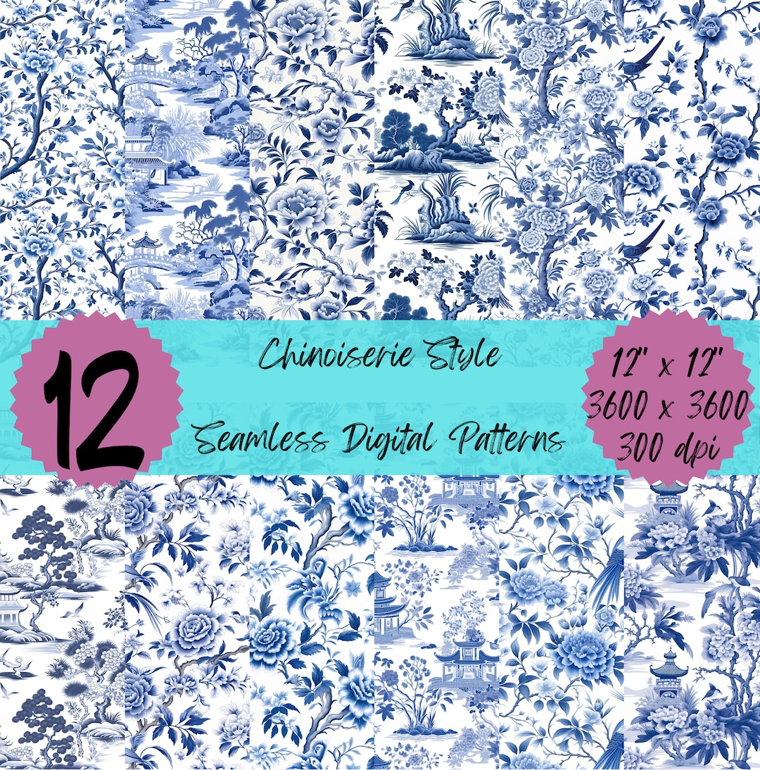 Chinoiserie Pattern Oriental Inspired Digital Download Vintage Decor ...