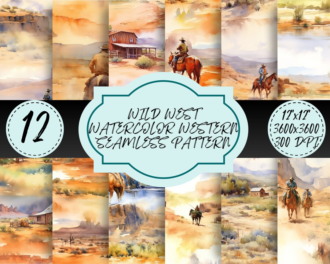 Watercolor Western Rustic Cowboy Theme Digital Paper Pack Vintage Wild ...