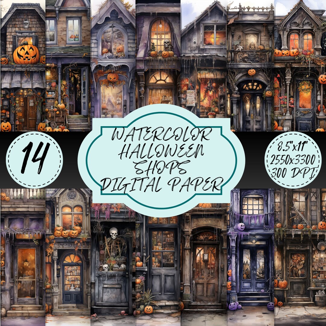 Halloween Shop Digital Paper Spooky Storefront Printable Paper Instant ...