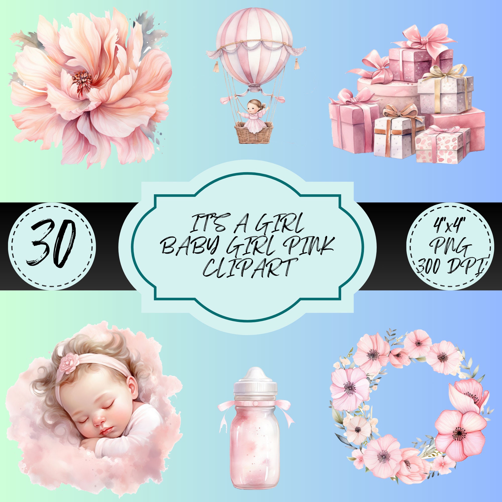 Watercolor Baby Girl Clipart New Born Digital Bundle Infant-themed ...
