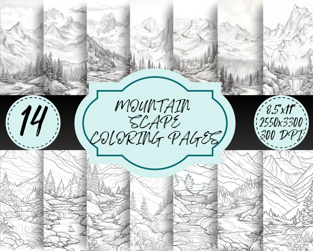 Mountain Scape Coloring Pages Tranquil Nature Scenes Printable Adult ...