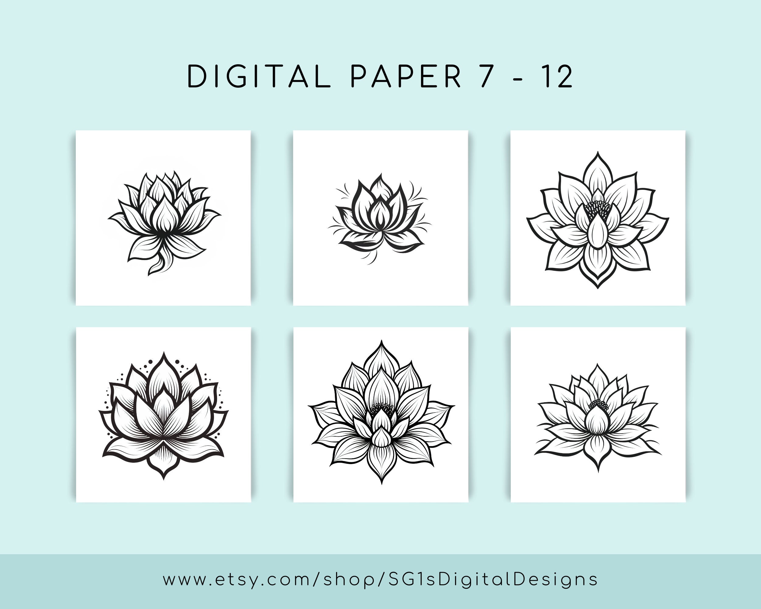 Black and White Lotus Digital Paper Lotus Floral Journals Scrapbook ...